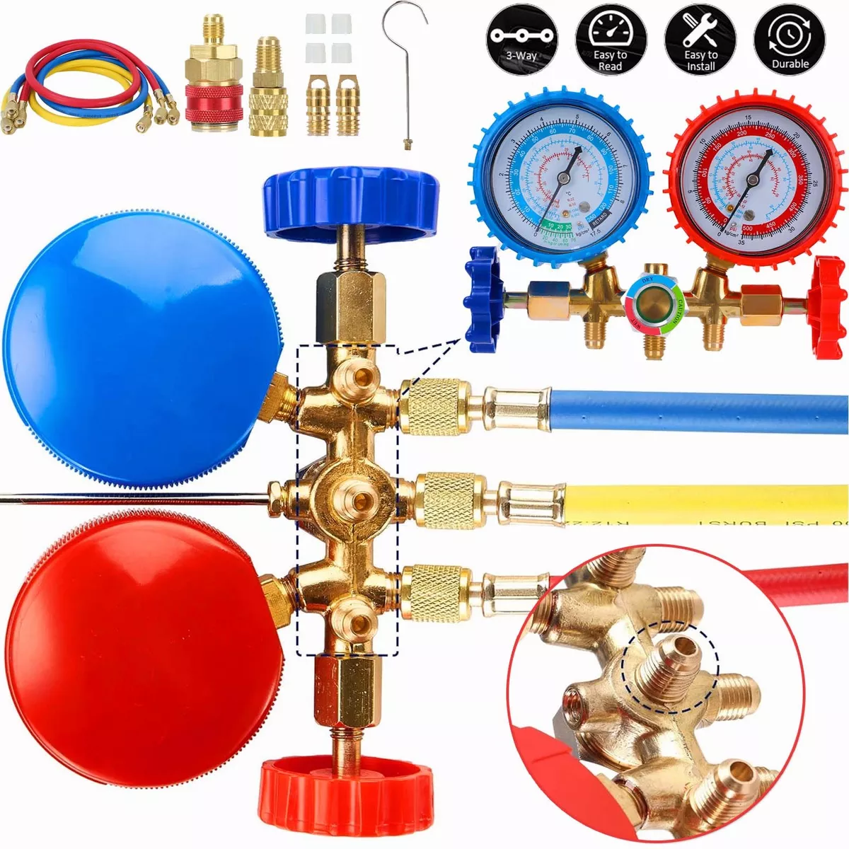 Kit Juego Manometros Refrigeracion Manifold 3 Vías 0-800mpa.