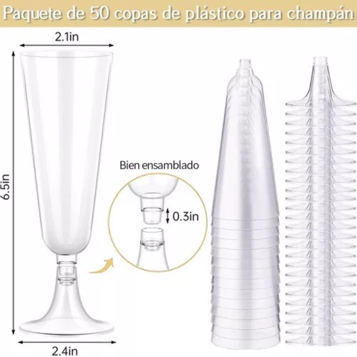 Copas Desechables Vino, Postres Plástico Premium 50 Piezas trasparante