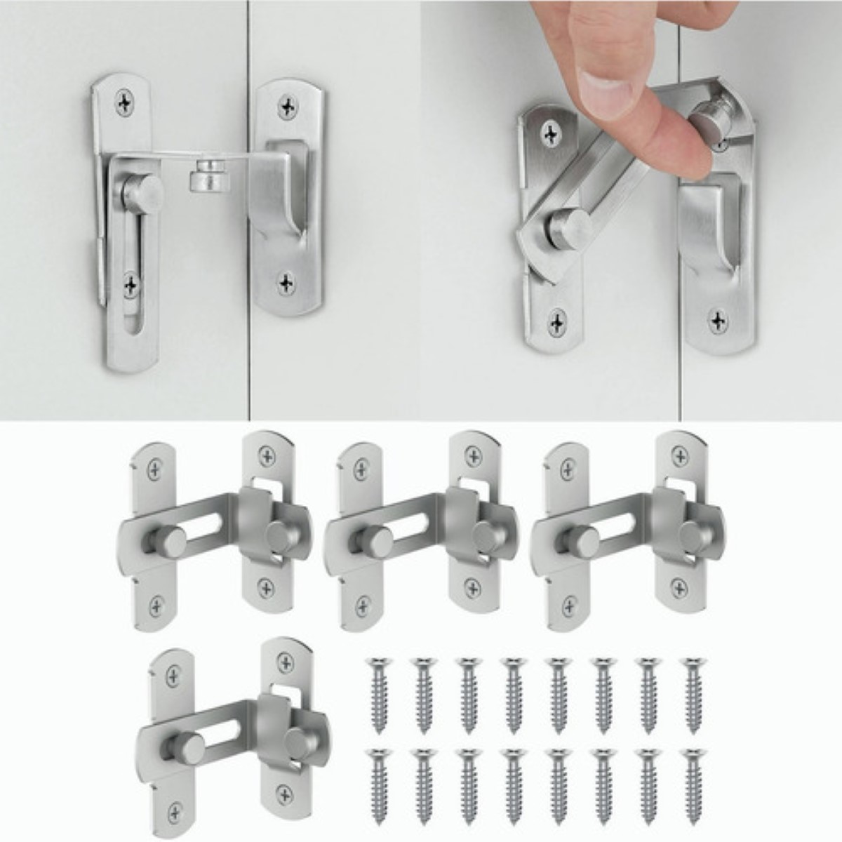 4 Pcs,4inch Puerta Pestillo Seguridad Cerradura Ángulo Recto Plata