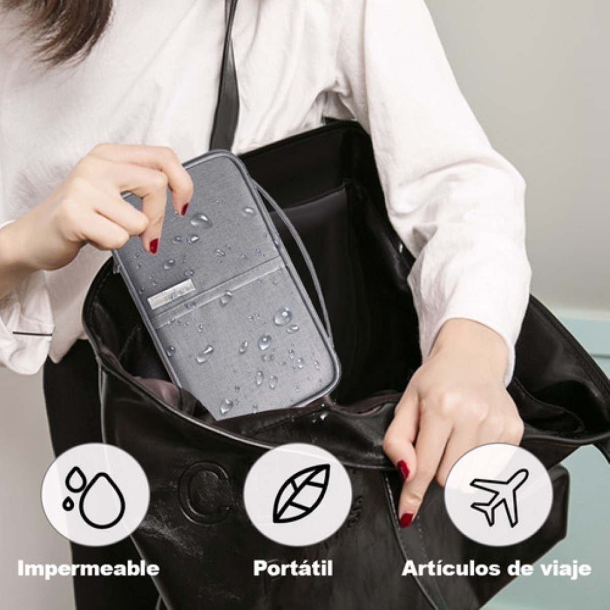 Cartera Porta Funda Pasaporte Documentos GRIS.