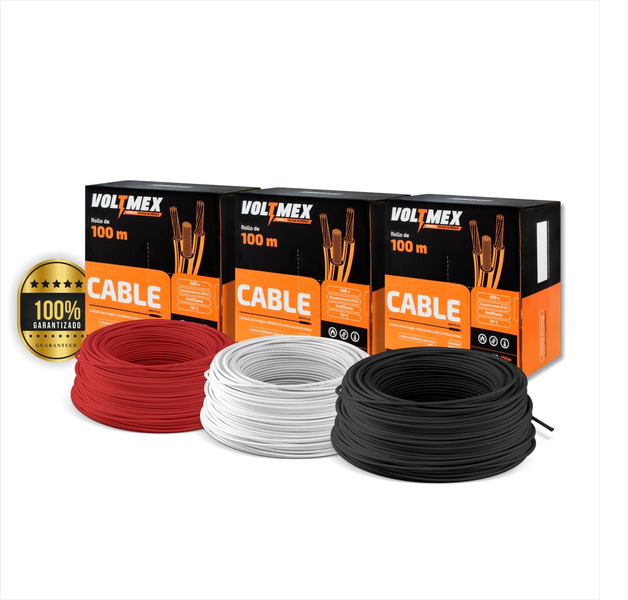 Paquete 3 Rollos Cable Eléctrico Voltmex Calibre 12 Negro, Blanco y ...