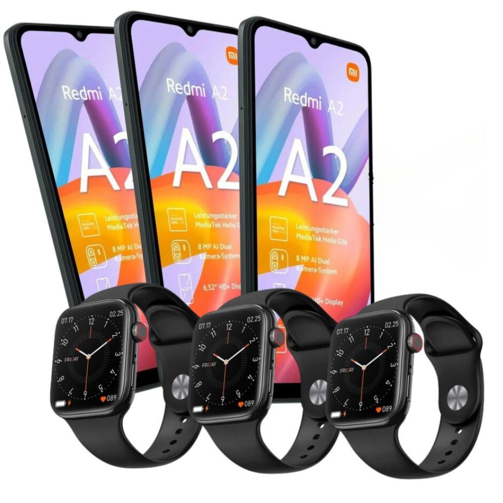 Combo 3 Xiaomi Redmi A2 Dual Sim 64GB 2 GB RAM (Negro) 3 Smartwatches.