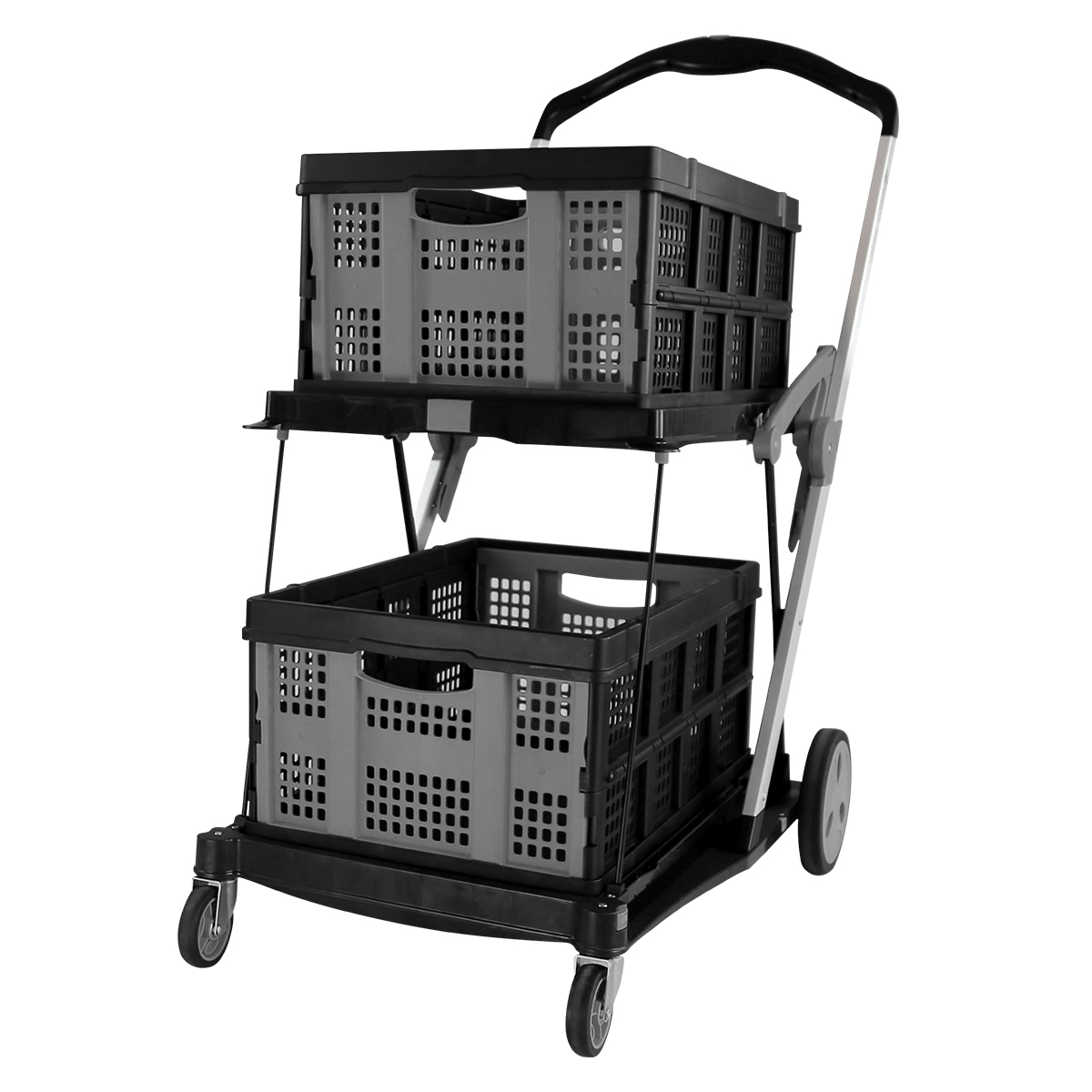 AGBOX Carrito Plegable Multiusos De 2 Niveles Gris Con Negro AG-CARMA2GN.