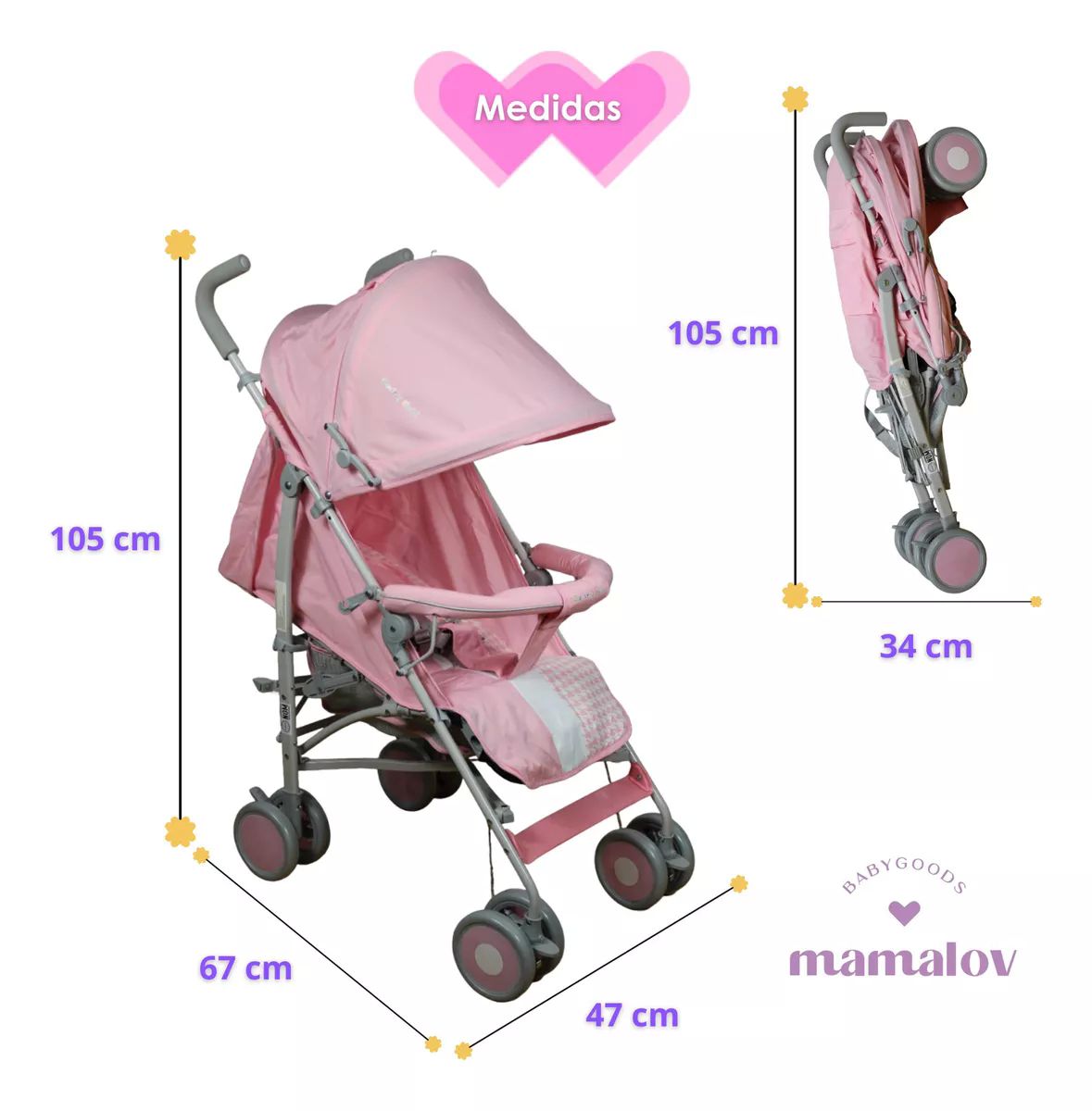 Carriola Para Bebé De Bastón Plegable Confety Magic - Rosa