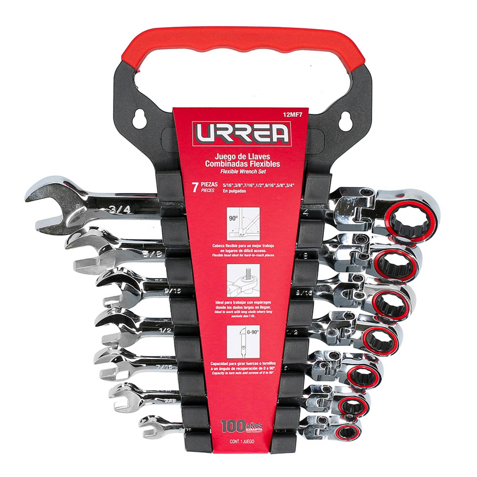 Juego 7 Llaves Combinadas Matraca Flexibles Pulgadas Urrea