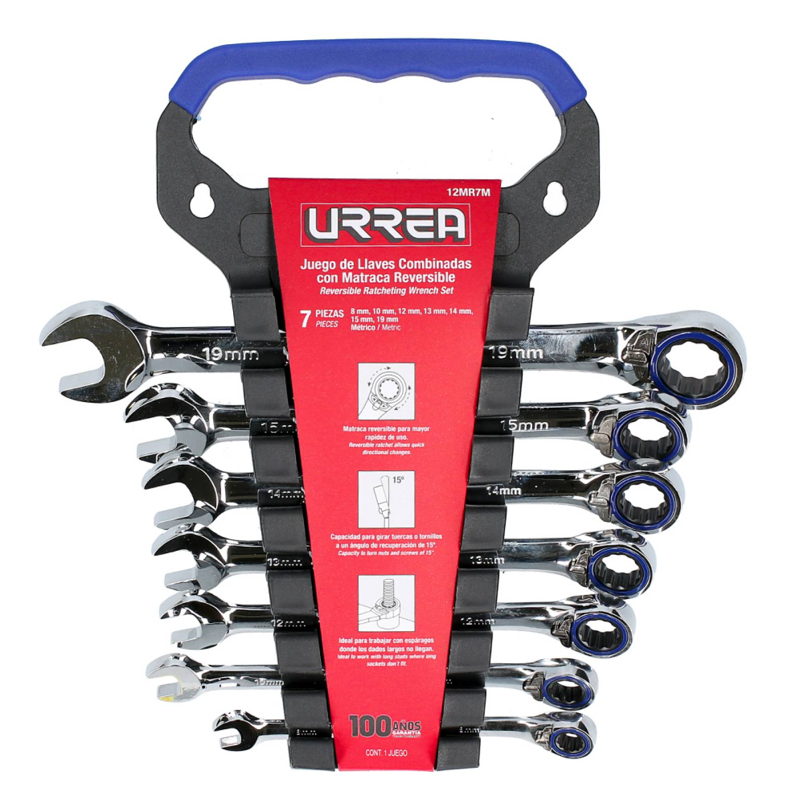 Juego 7 Llaves Reversibles Matraca Flexibles Métrico Urrea