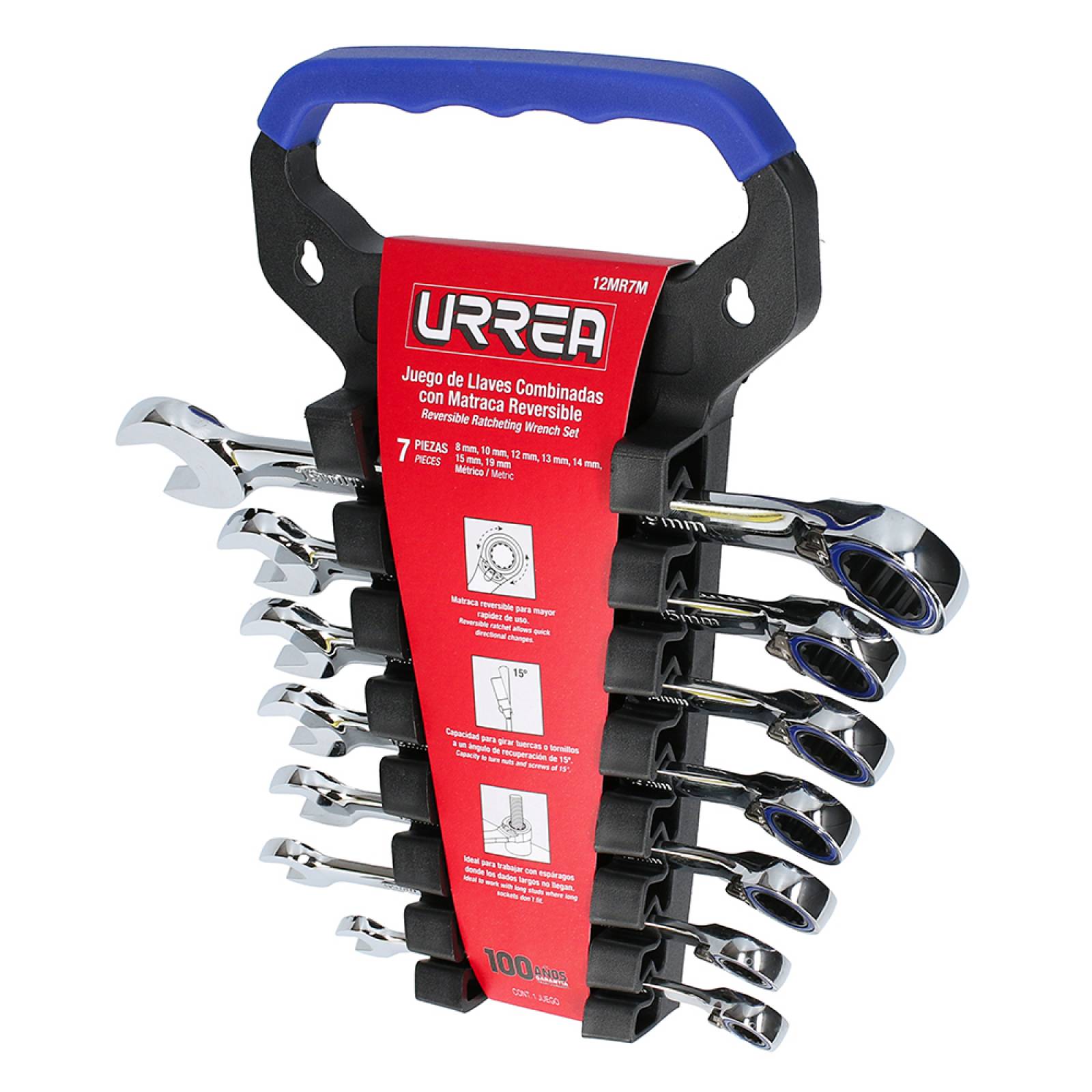 Juego 7 Llaves Reversibles Matraca Flexibles Métrico Urrea