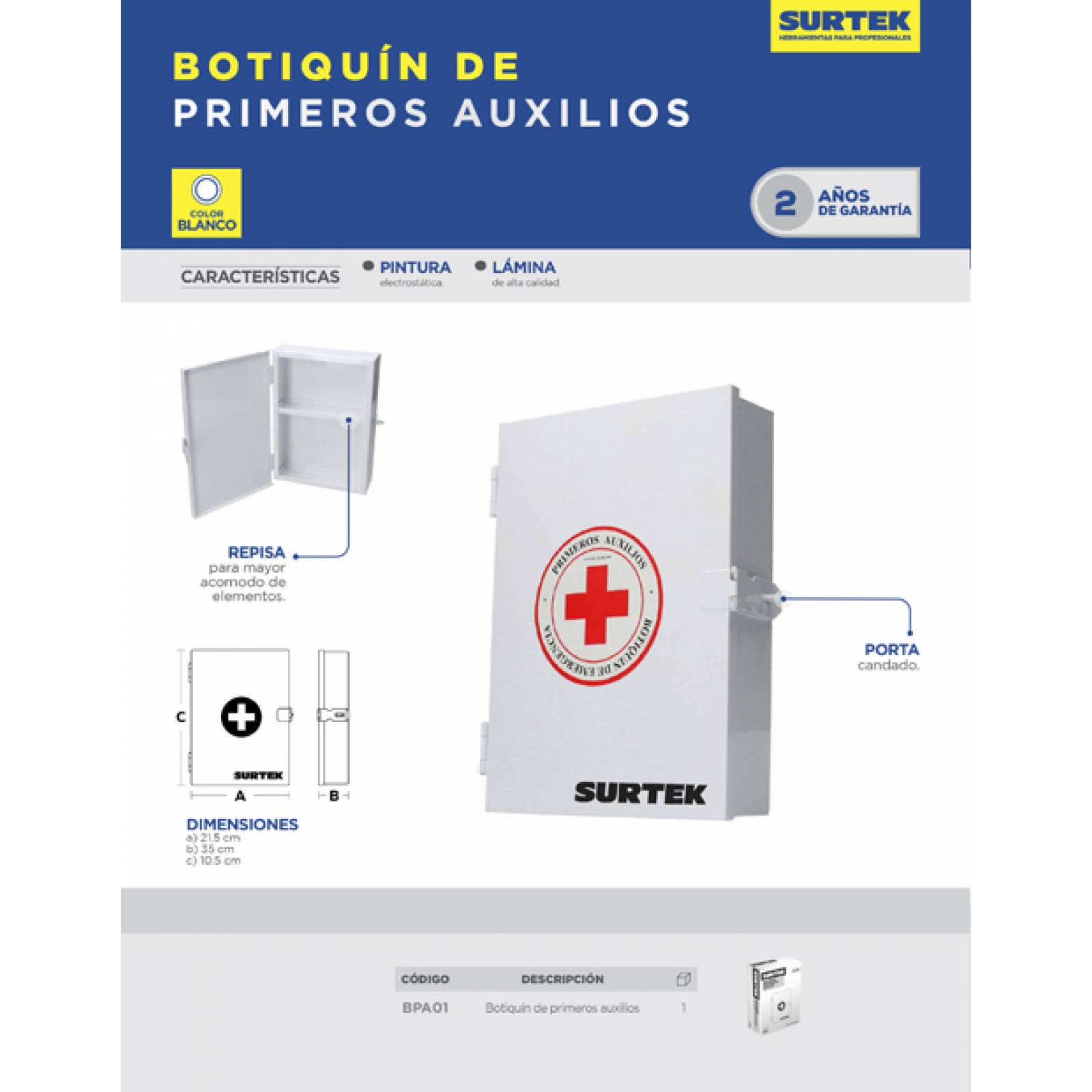Caja botiquín blanco Kit Medico primeros auxilios Surtek