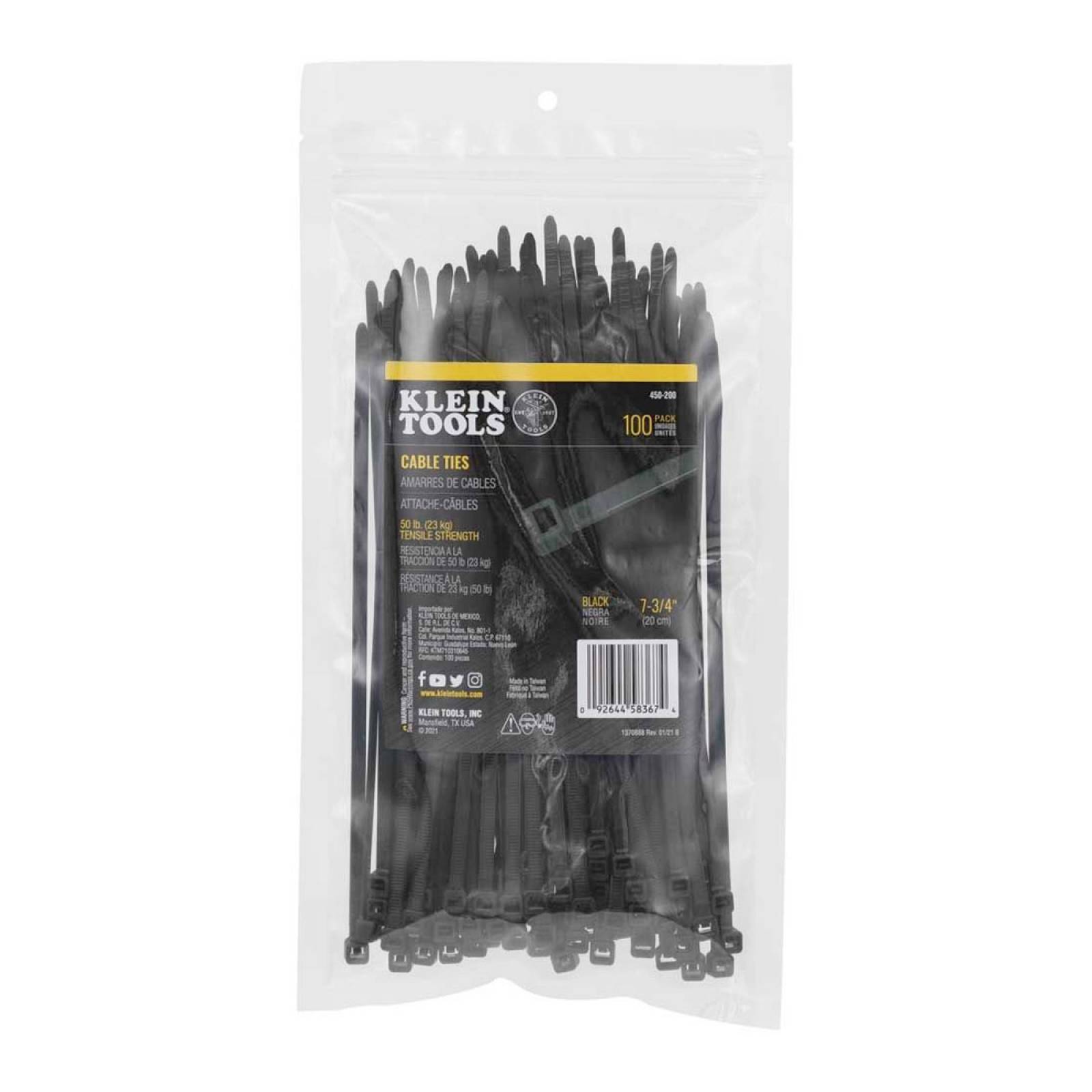 Kit Cinchos Plastico Negros 20cm 100 Pzas Amarre Klein Tools