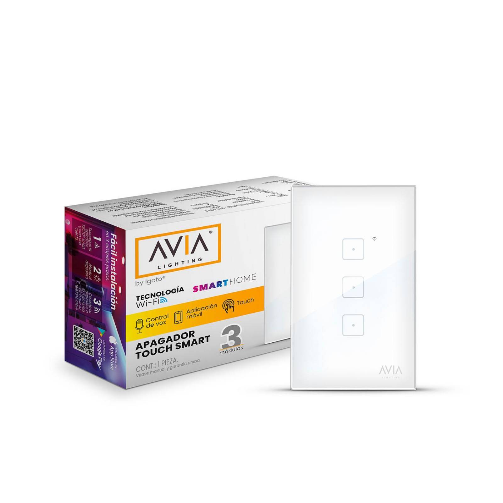 Apagador Inteligente Touch Tres Modulos Avia Smart Home Wifi