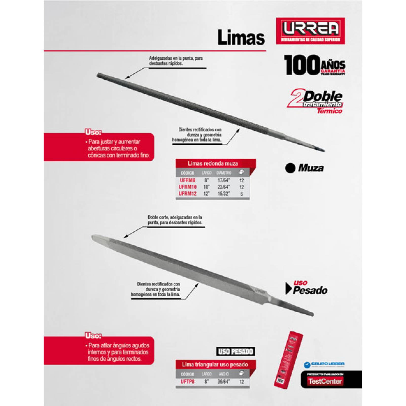 Lima Triangular Uso Pesado 8 UFTP8 Urrea