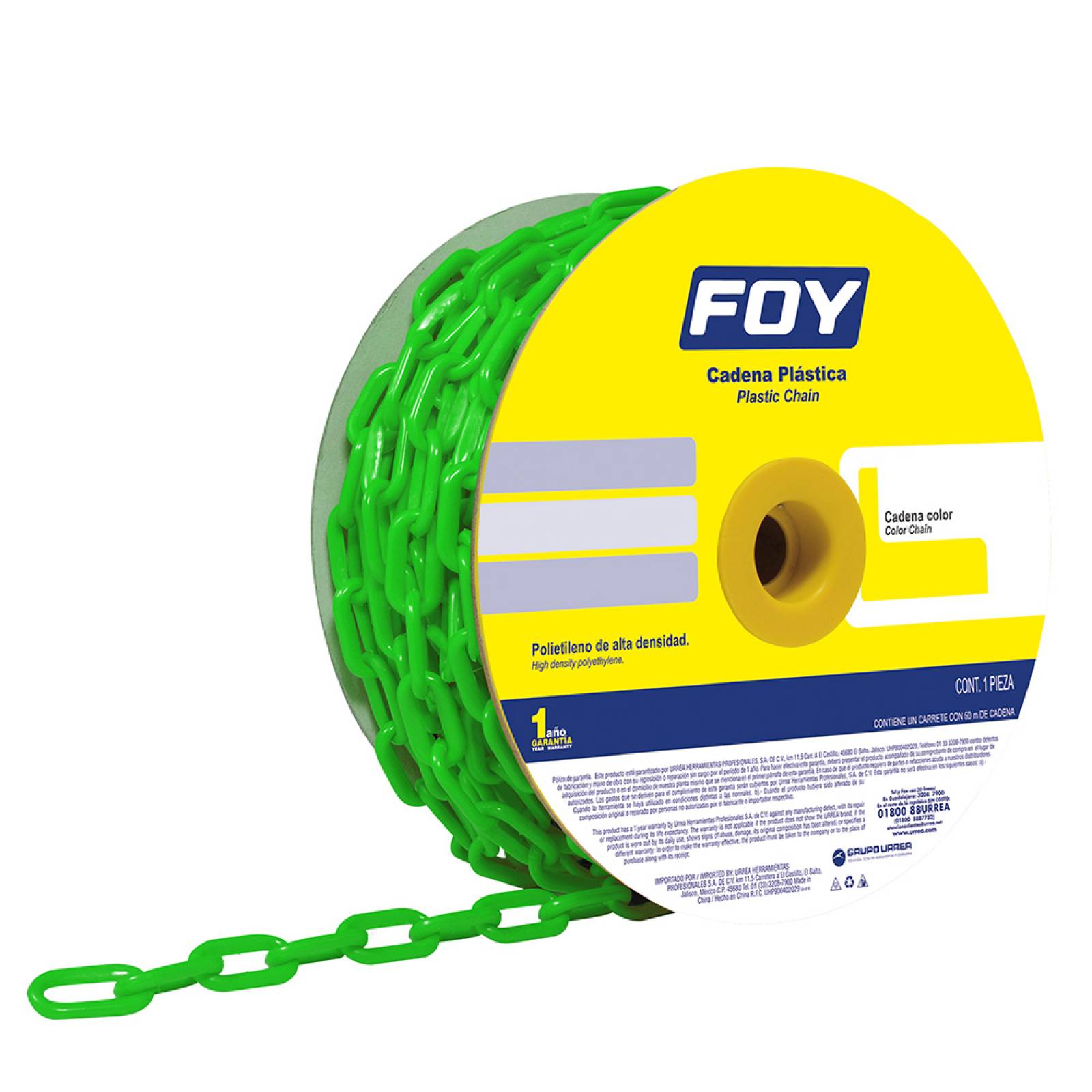 Cadena Plástica 3mm 1/8 50m Color Verde 143432 Foy