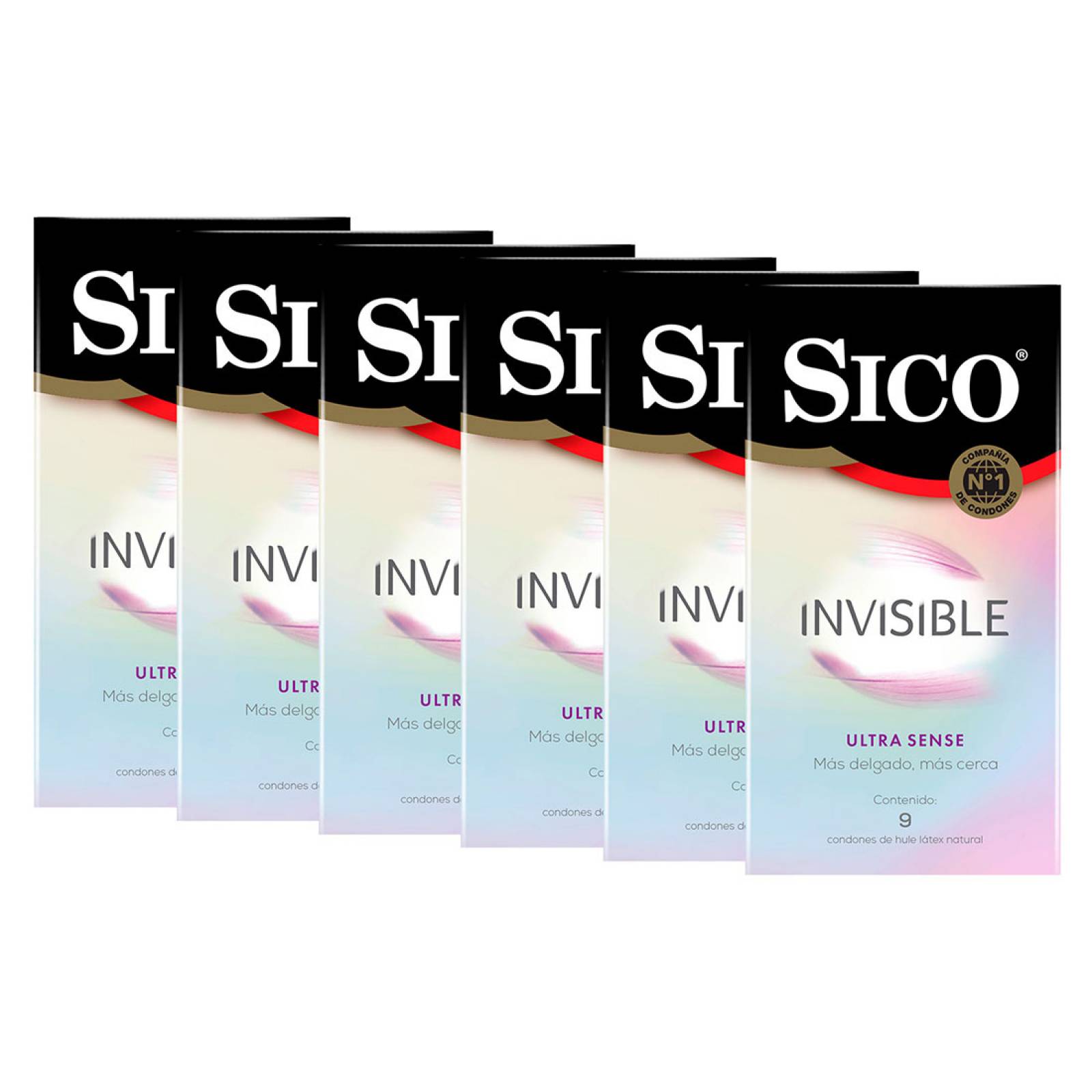 Kit 54 Condones 6 Cajas Invisible Latex 9Pzas c/u Sico