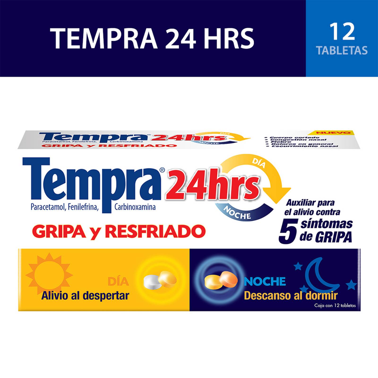 Tempra 24 horas Gripe y Resfriado 12 Tabletas