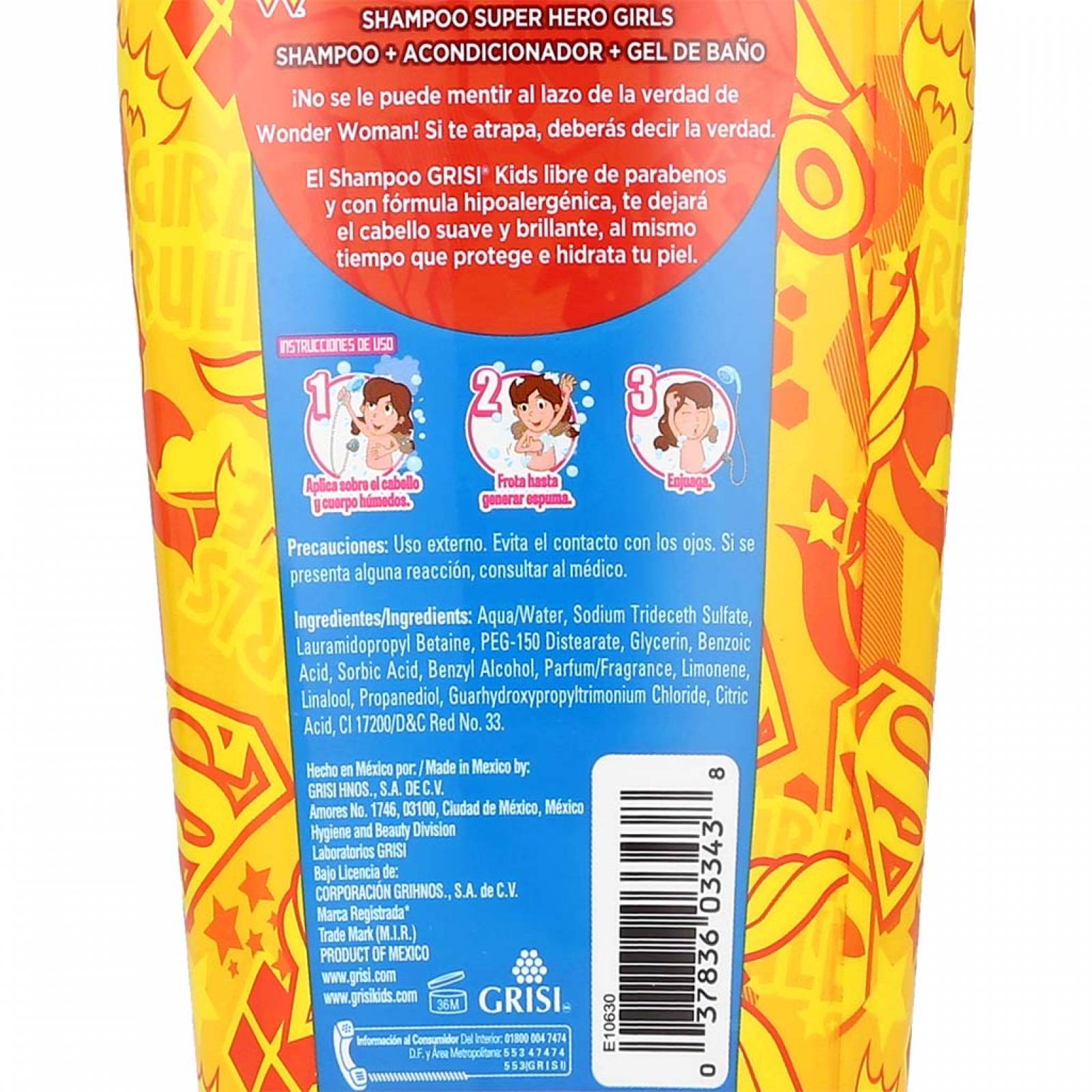 Shampoo Aclarante Kids Super Hero Girls 3 En 1 Grisi
