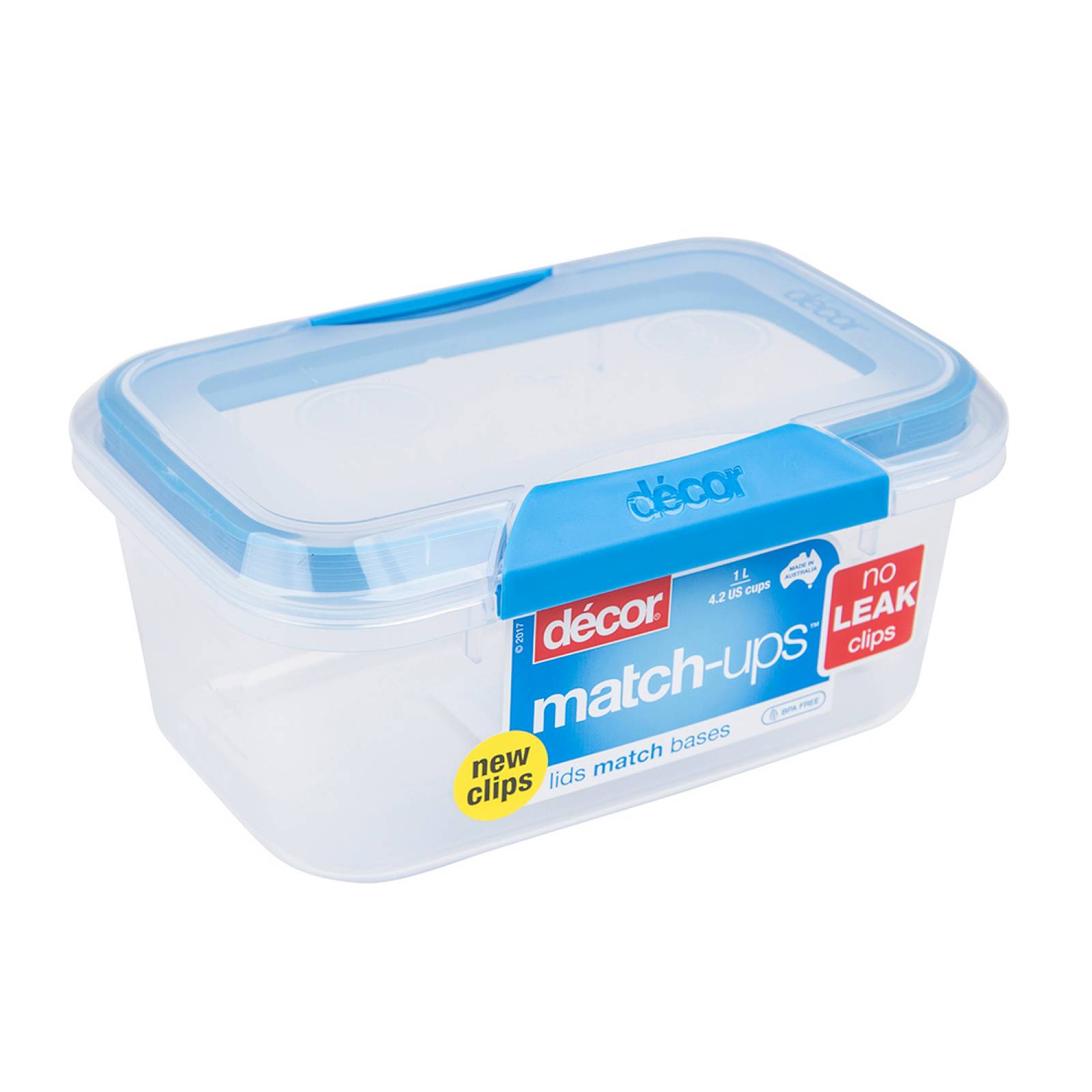 Contenedor Hermético Clips 1 Litro Décor Match Ups Azul