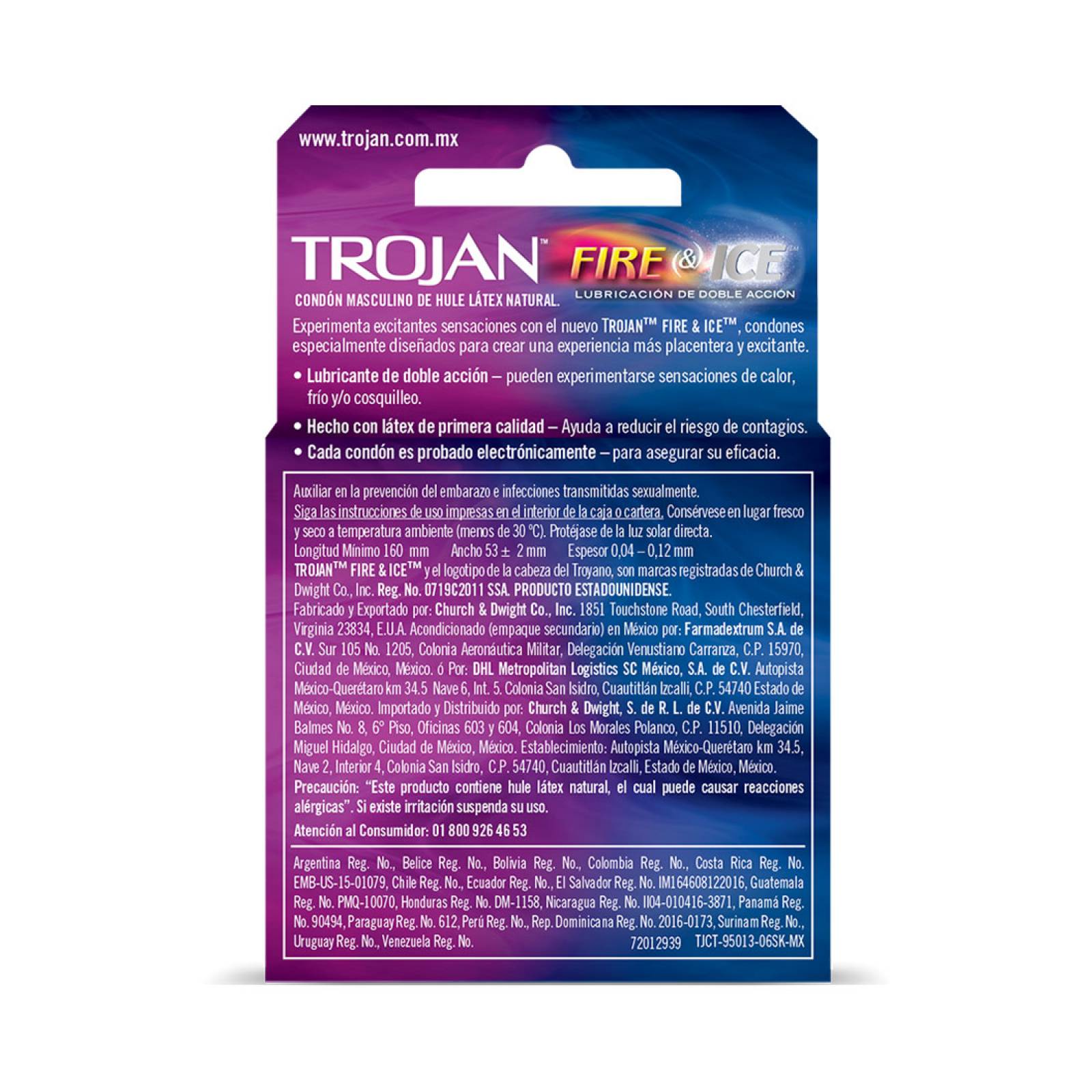 Condones Fire & Ice Lubricación Doble Acción 3 piezas Trojan