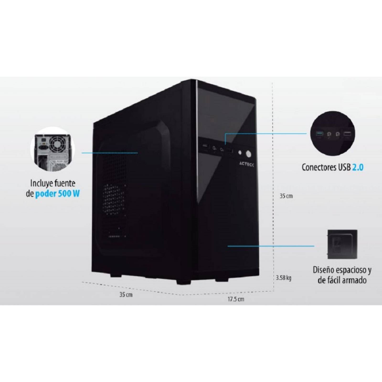 Gabinete Performance Acteck 2 Puertos USB Negro AC-929011