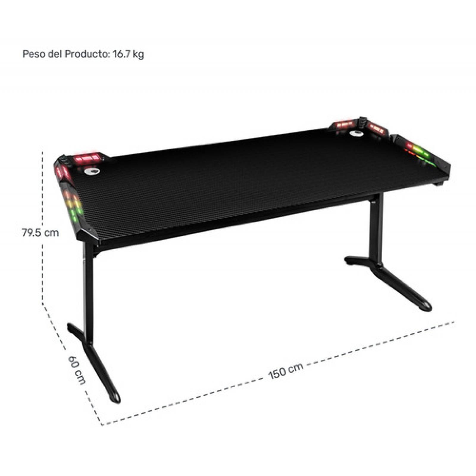 Escritorio Gamer Negro Fibra Minimalista Rgb 12 Funciones