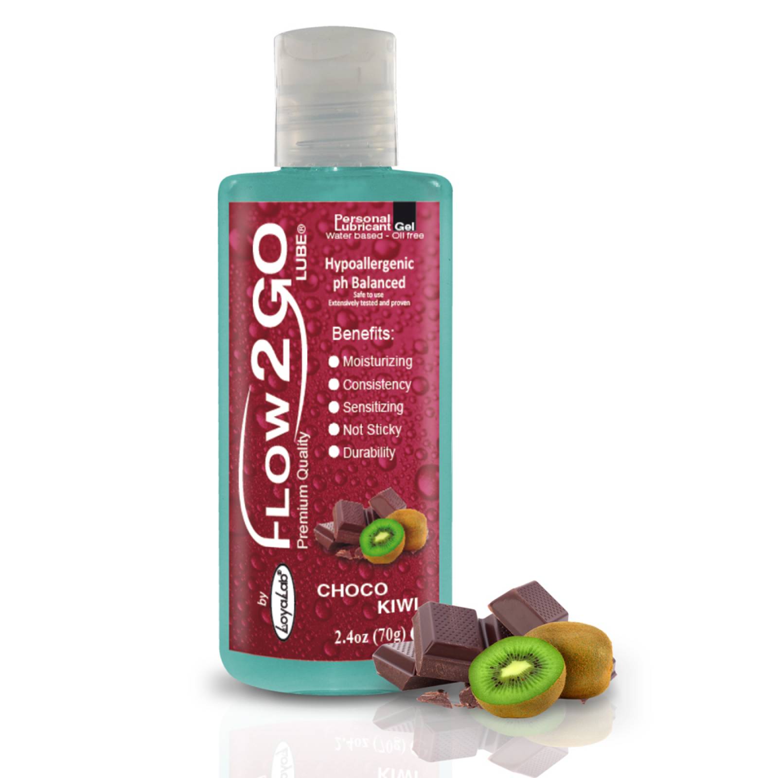 Gel Lubricante Intimo Premium Base Agua, Flow2GO Lube de Choco Kiwi 70 g, Mod: 595s