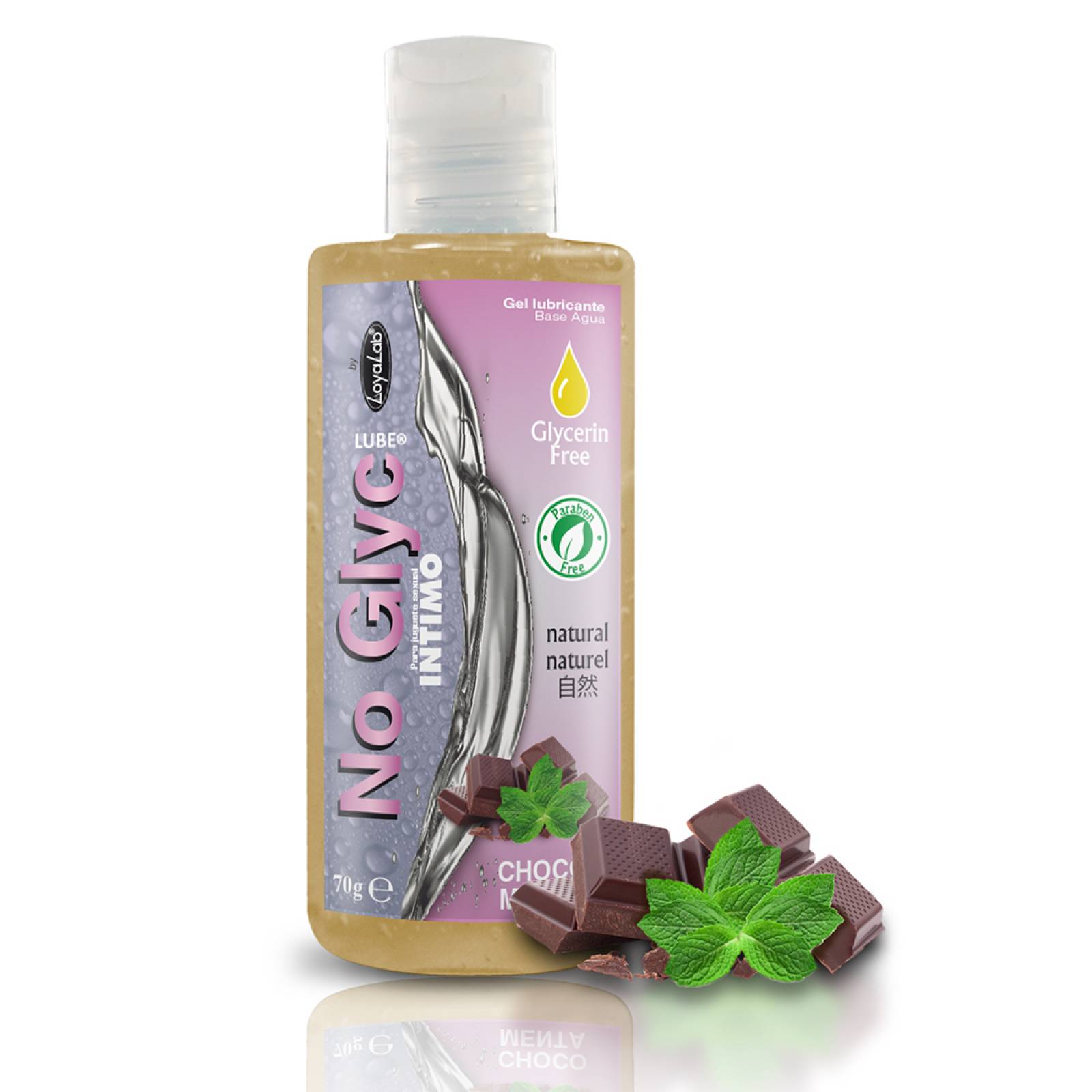 Gel Lubricante Intimo sin Gliserina Base Agua, NoGlyc Lube de Choco Menta 70 g, Mod: 566g