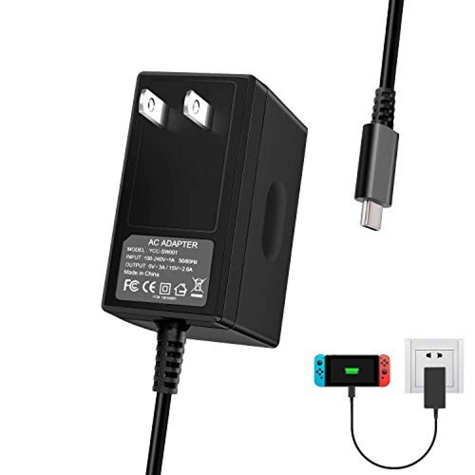 Cargador YCCTEAM Nintendo Switch USB C 15V 2.6A -Negro