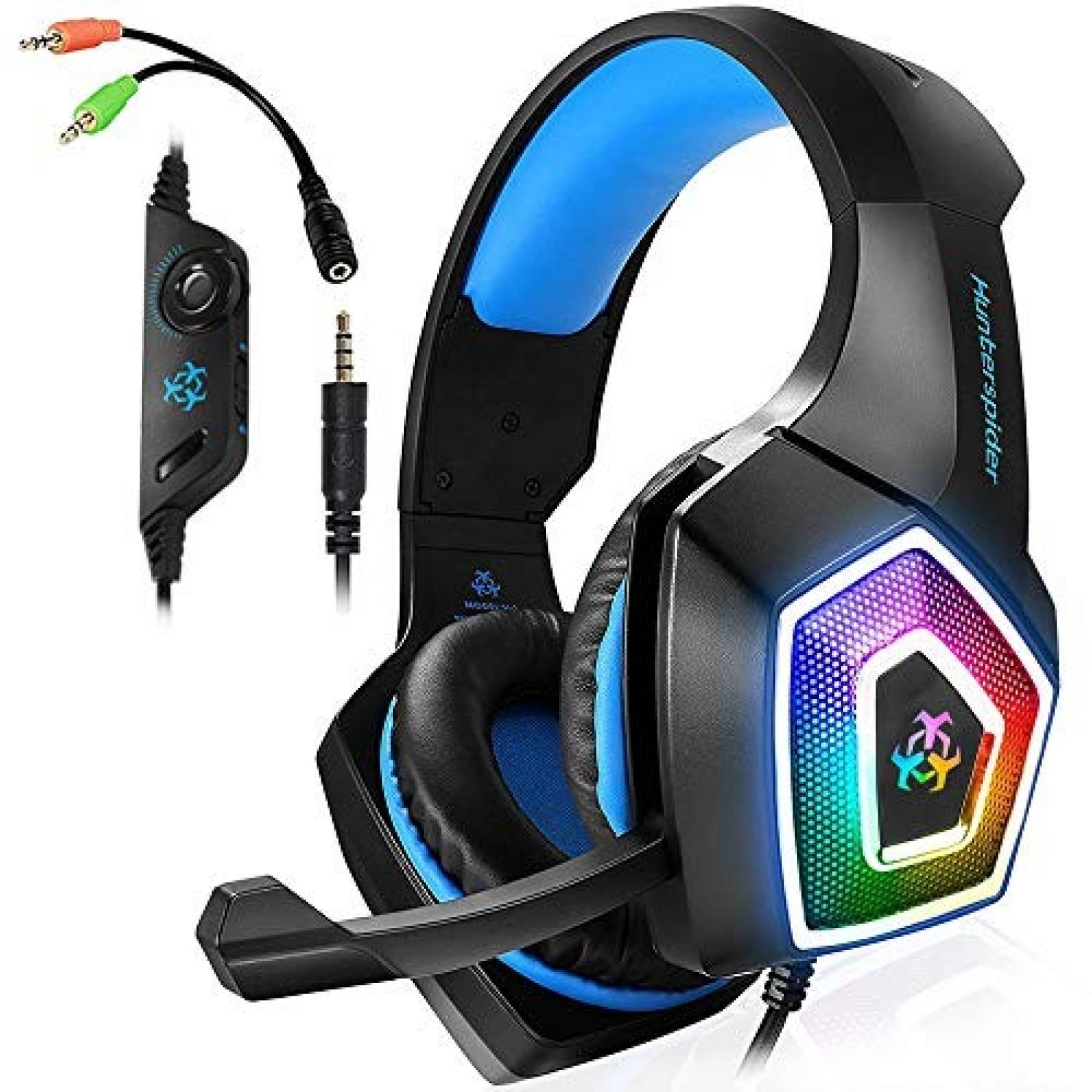 Diadema Gamer AIBOONDEE Hunterspider con Cable Luz LED -Azul