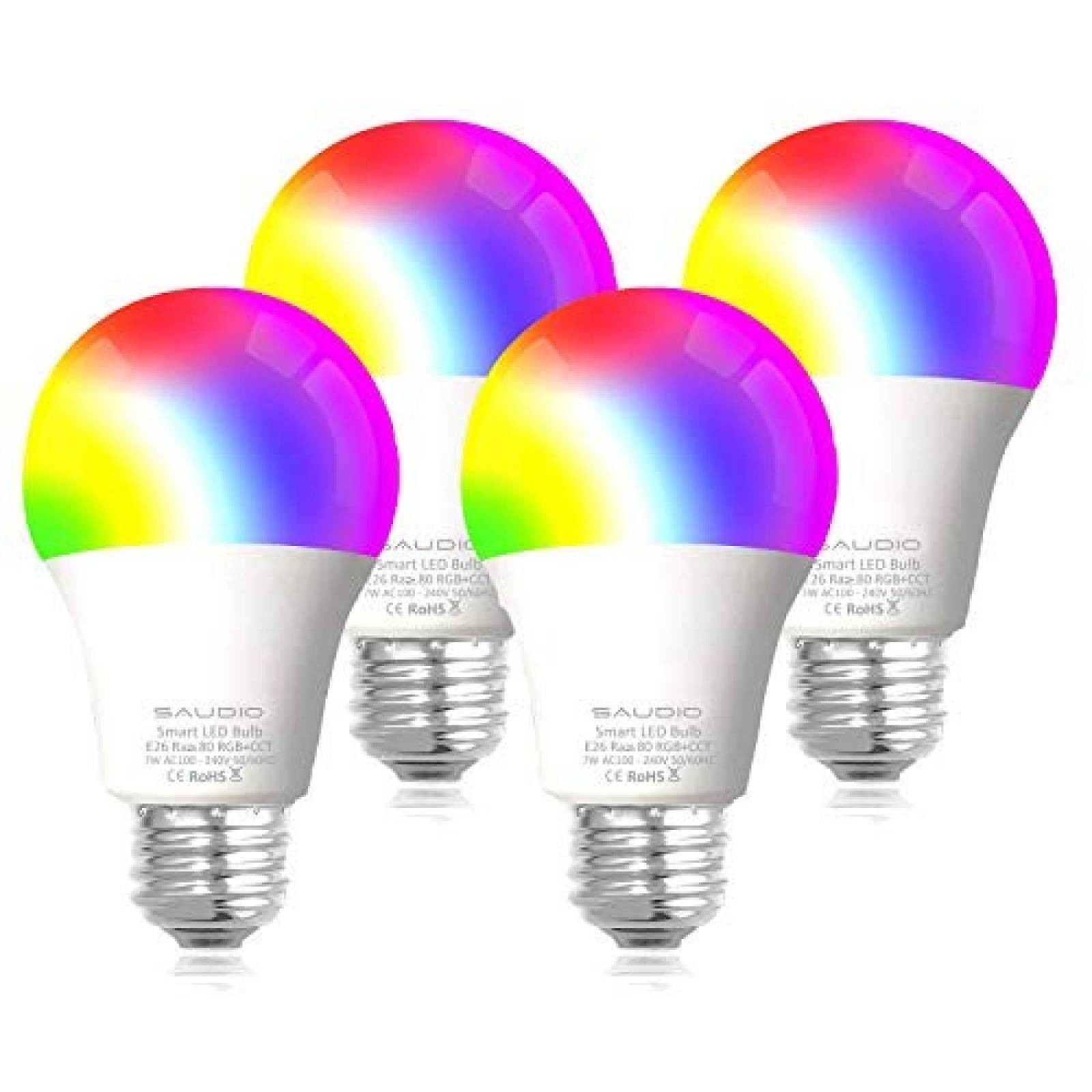 Set de 4 Focos Saudio E26 LED Multicolor con WiFi Alexa 7.5W