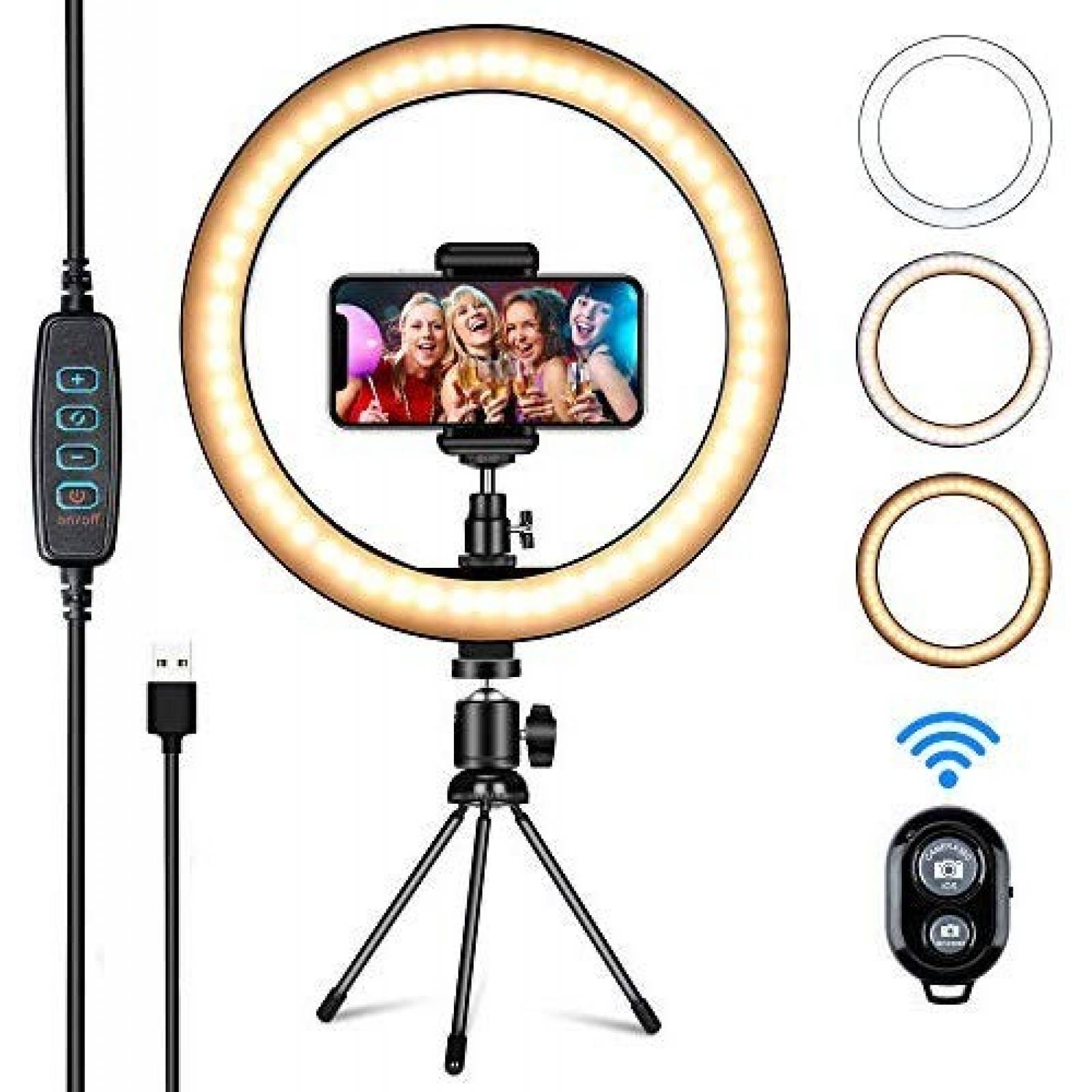 Aro de luz Amconsure LED 10" con montura para teléfono