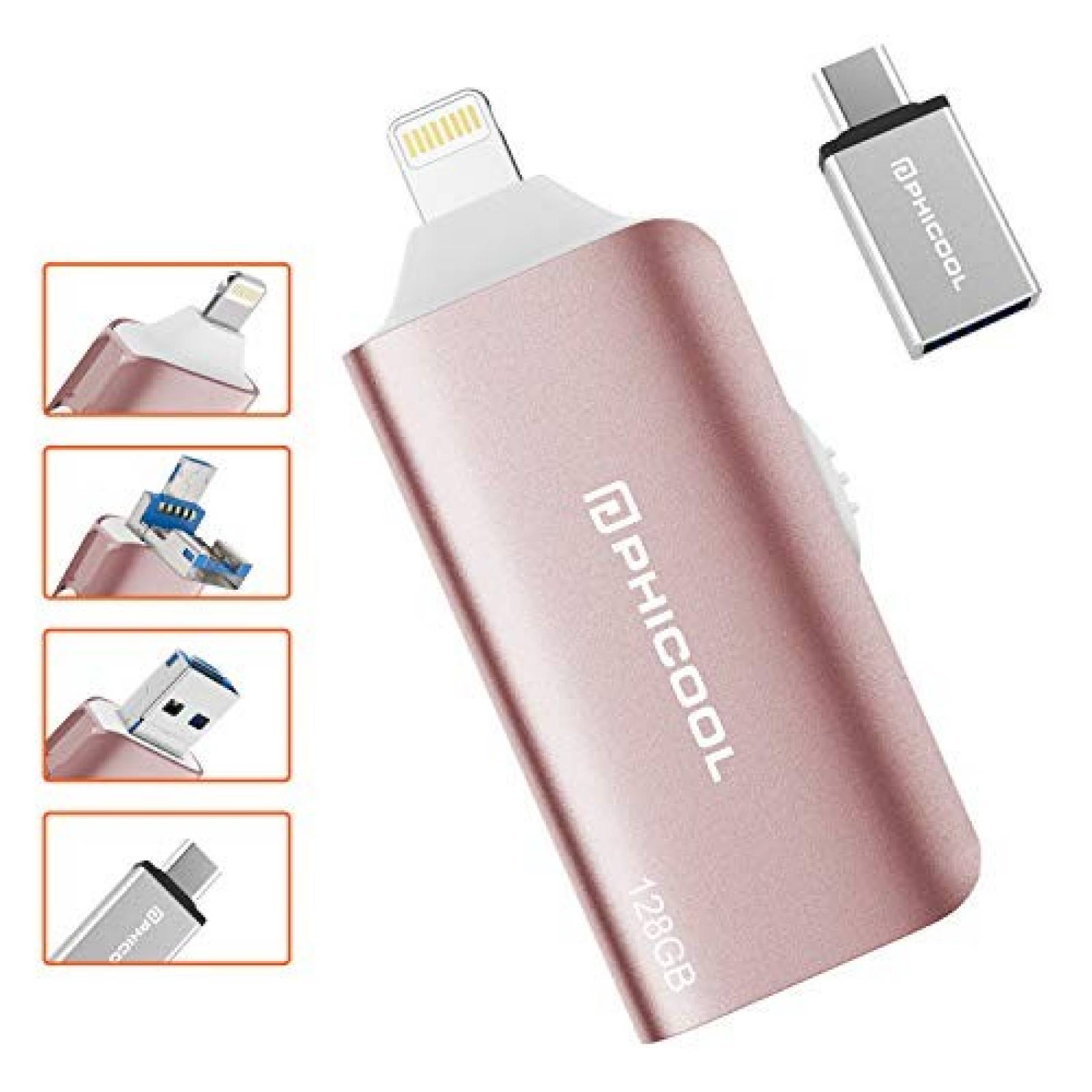 Memoria USB flash PHICOOL para iPhone 128GB 3.0 -Rosa