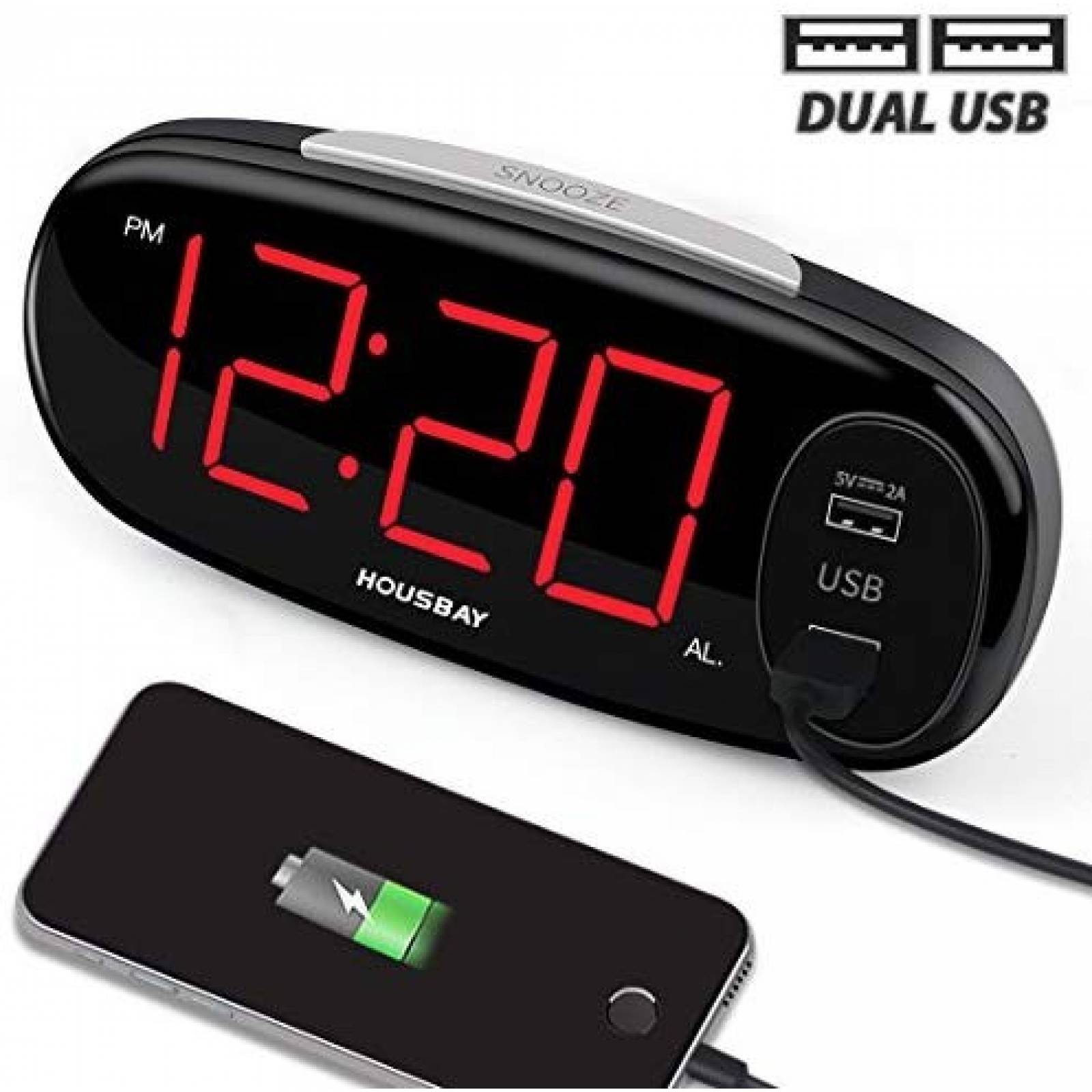Reloj Housbay Despertador Digital con Doble Cargador USB