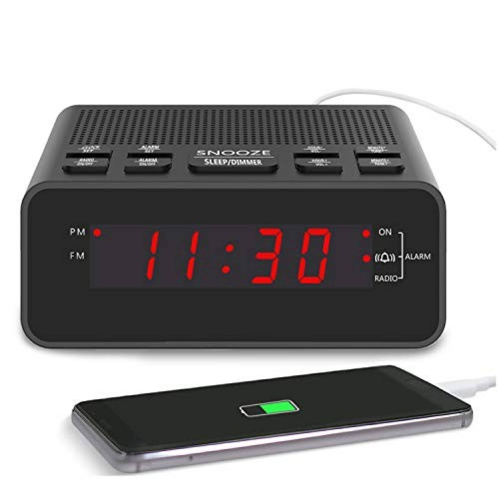 Reloj despertador digital Aeterna puerto de carga USB FM