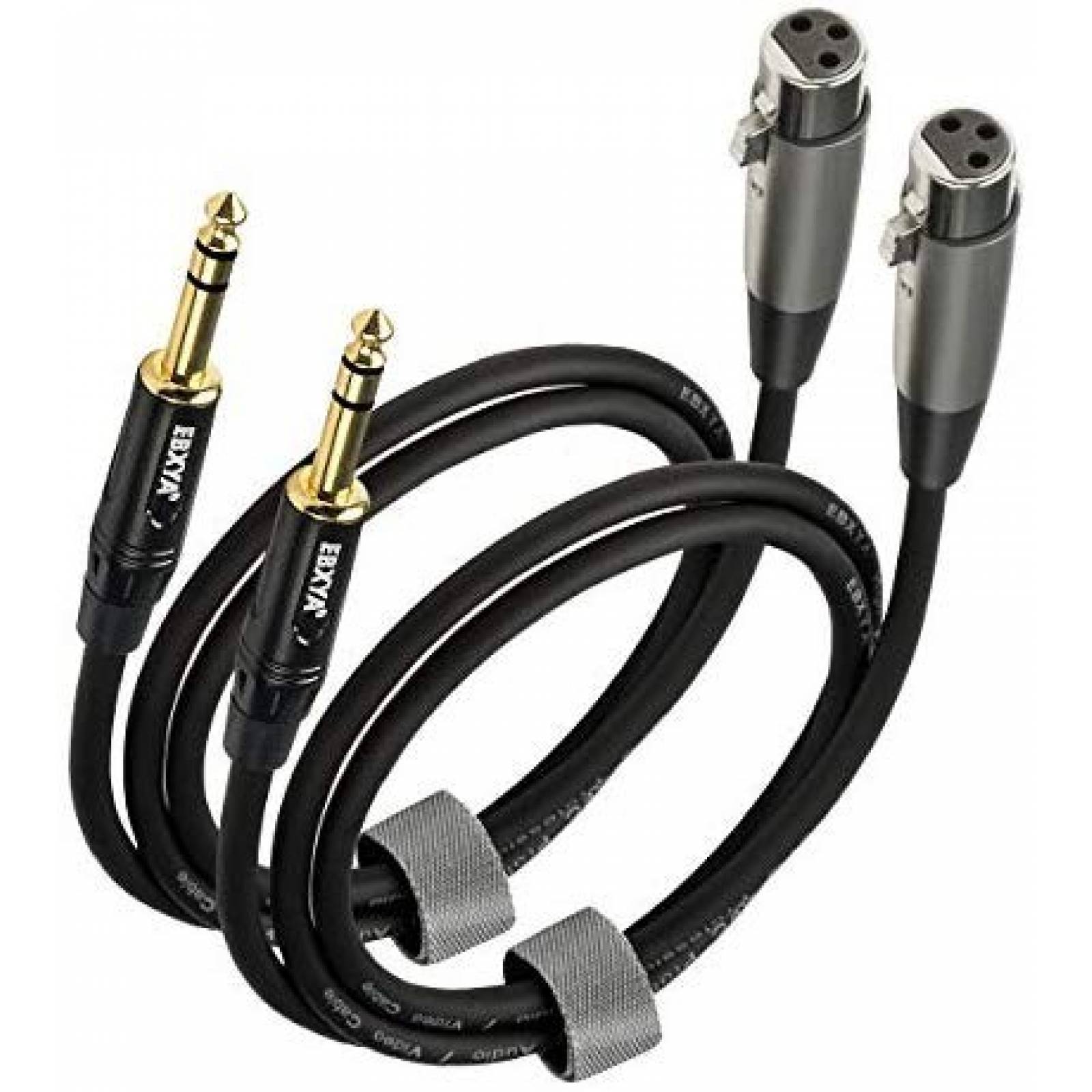 2 Cables de micrófono EBXYA XLR a 1/4 TRS hembra 3ft -negro