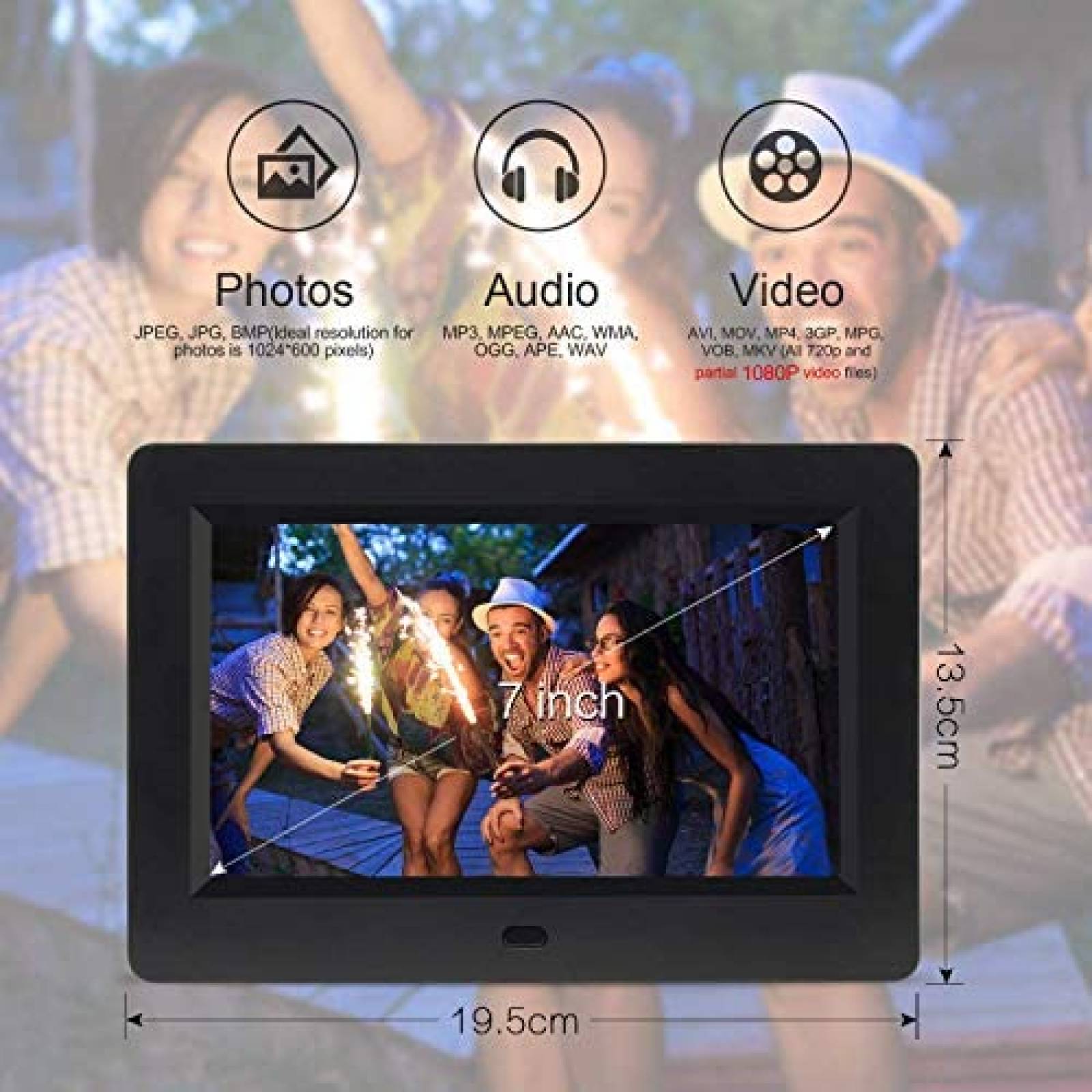 Portaretratos digital YENOCK Alta Resolución 7'' -Negro