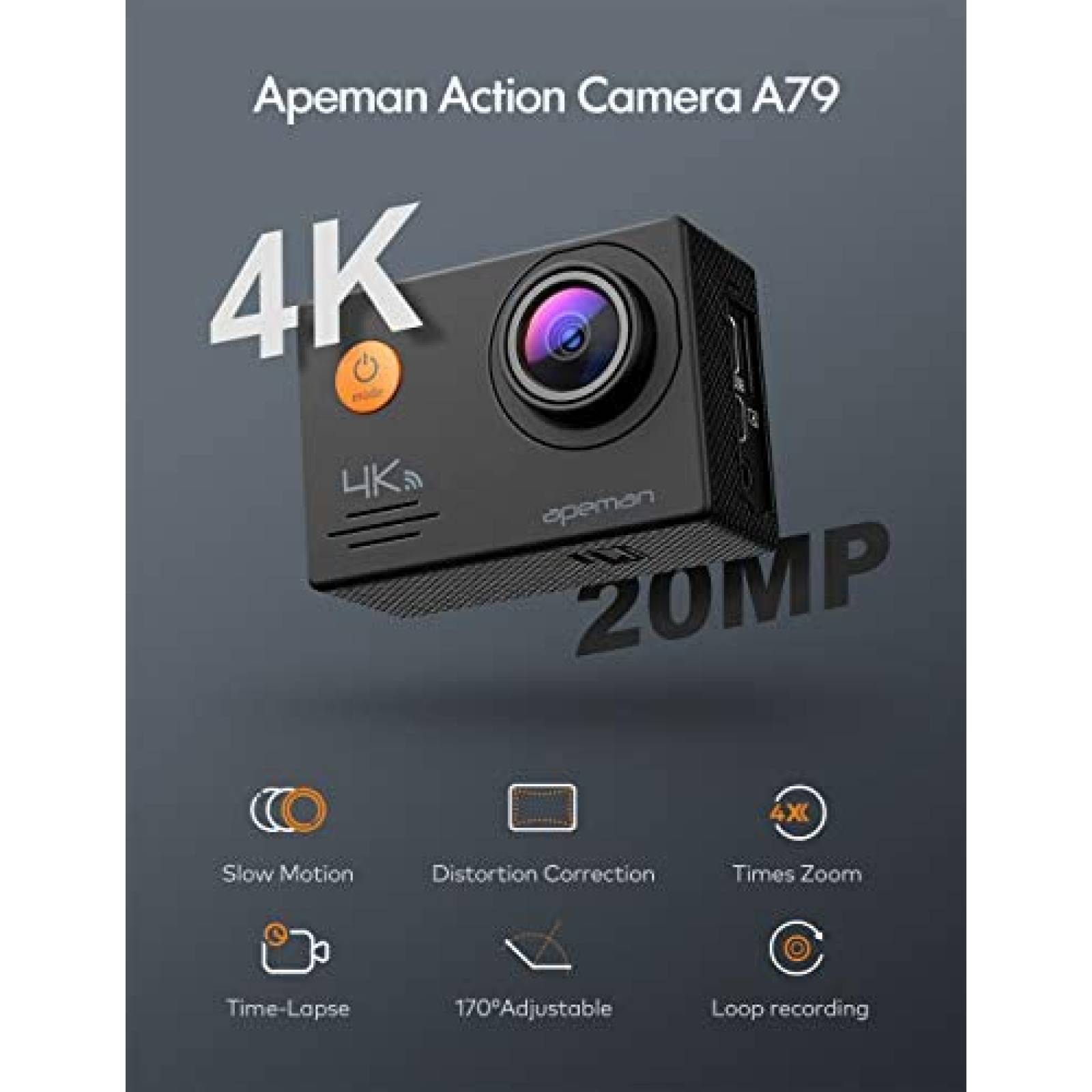 Cámara de Acción APEMAN A79 4K 20MP A Prueba de Agua