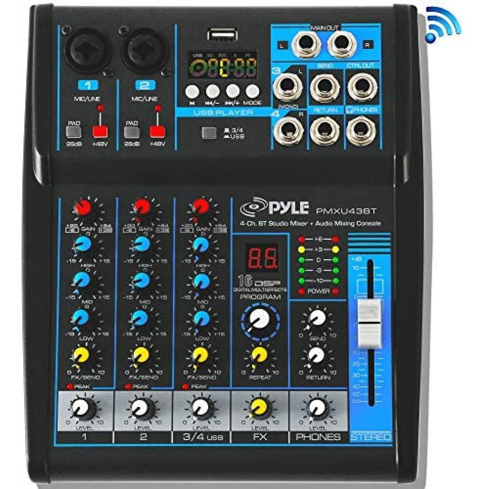 Mezcladora Pyle Digital 4 Canales USB Bluetooth o MP3