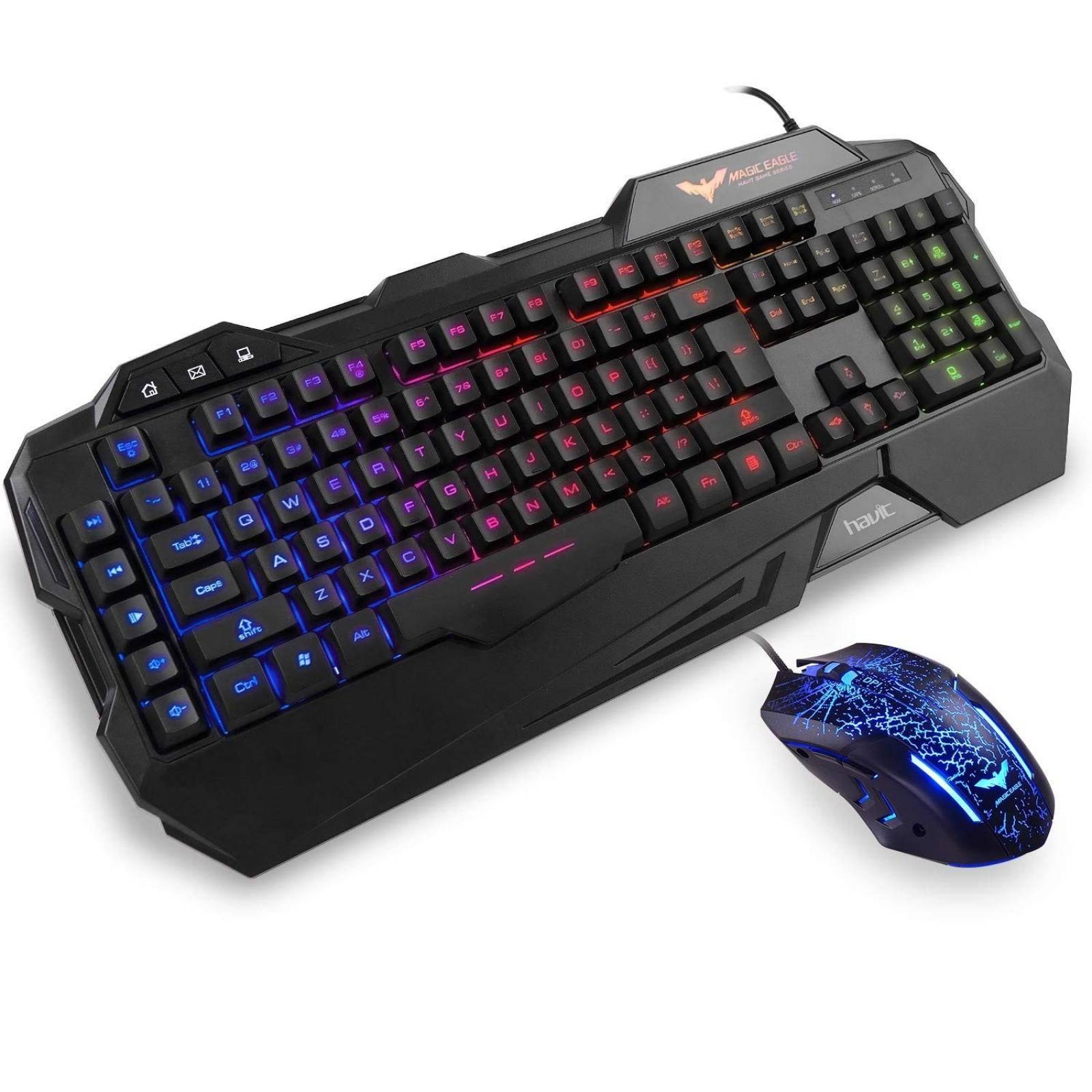 Teclado gamer Havit arcoiris retroiluminado + raton -Negro