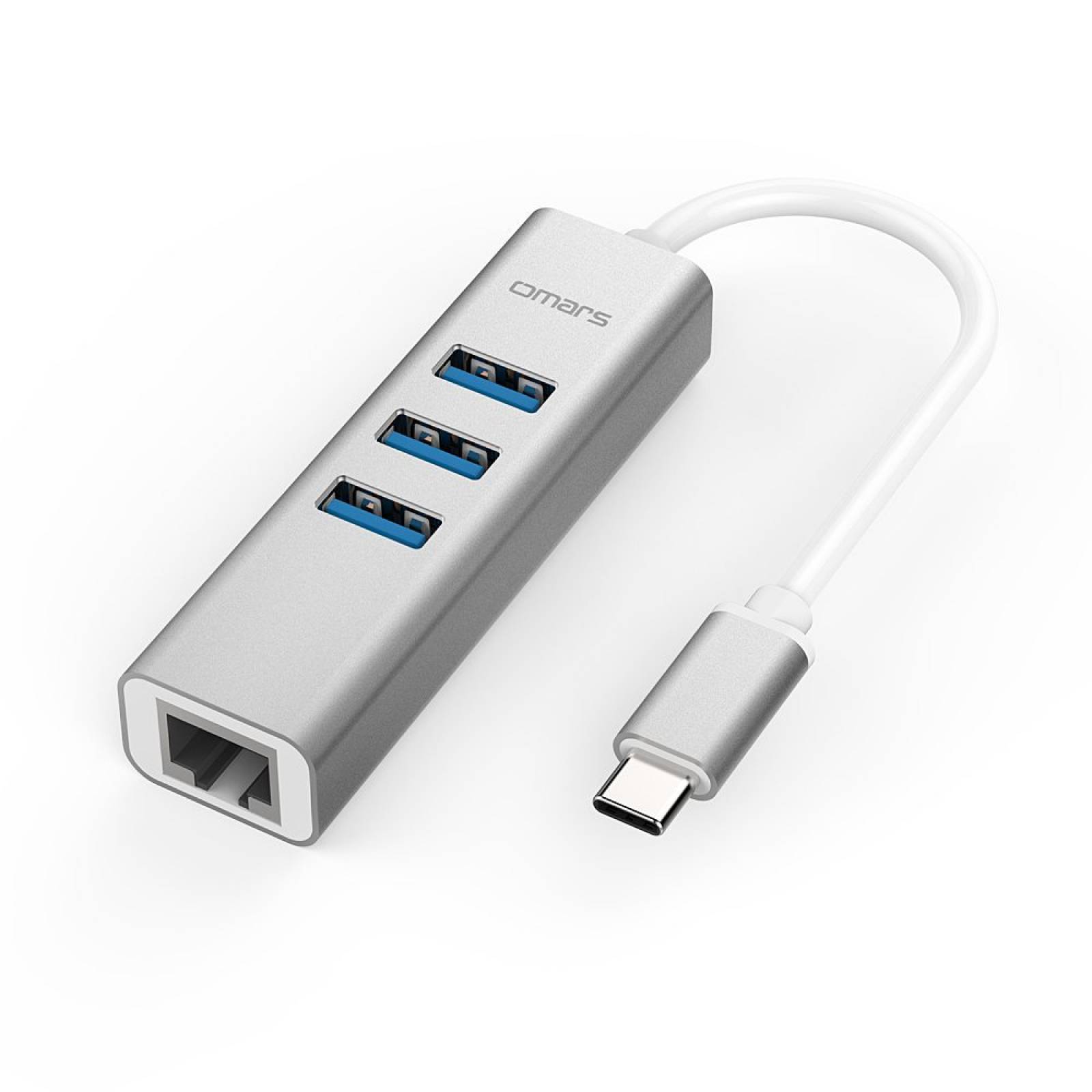 Multi Conector Hub Omars 3 Puertos Usb 3.0 Puerto Lan -plata