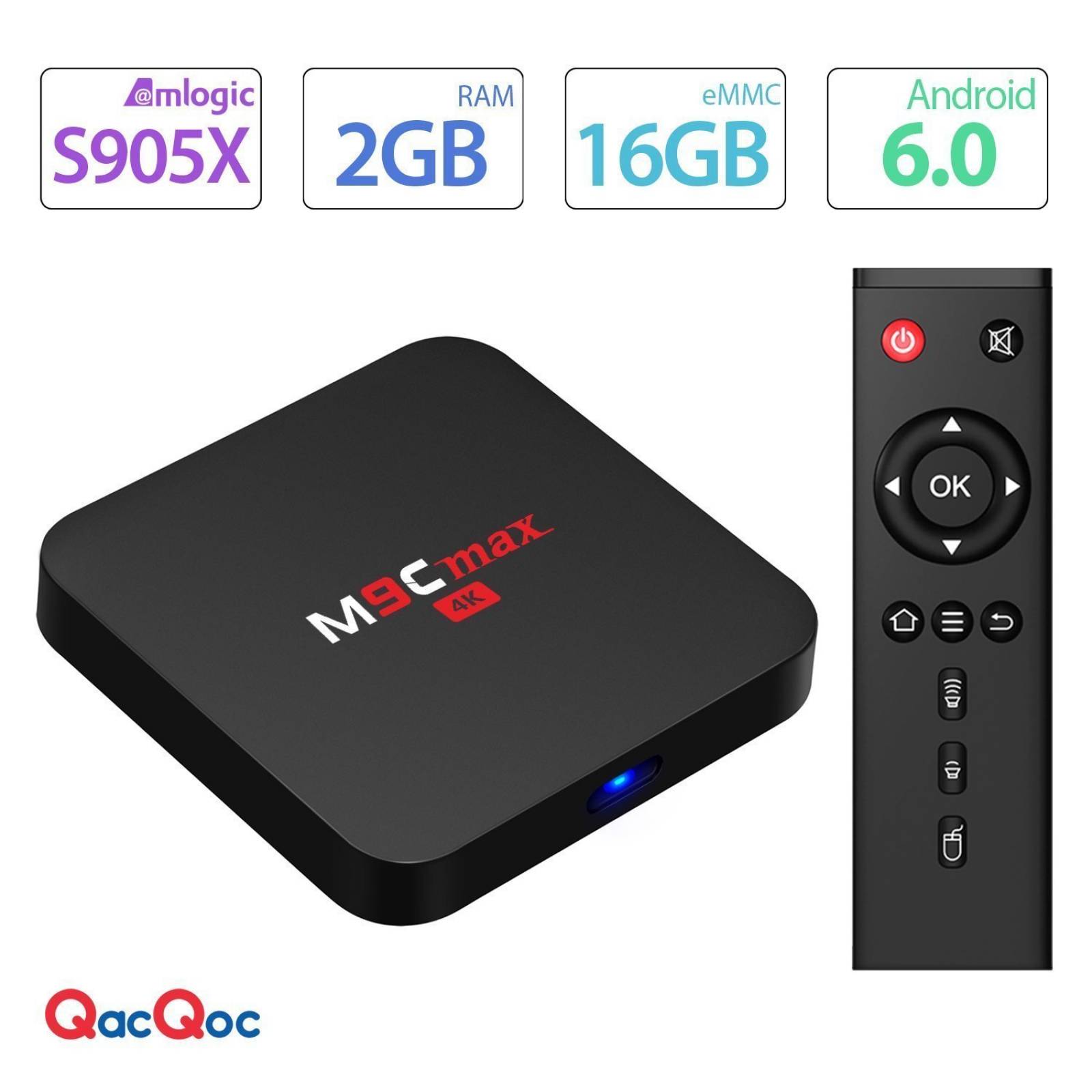 QacQoc M9C max Android 6.0 malvavisco TV caja nueva Amlogic