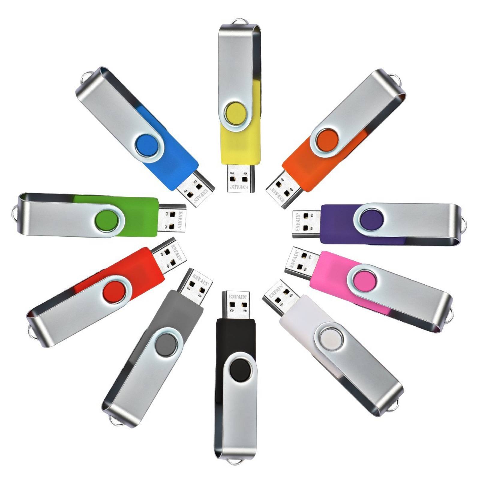 Paquete De 10 Memorias Usb 2.0 Flash Enfain 8gb -multicolor