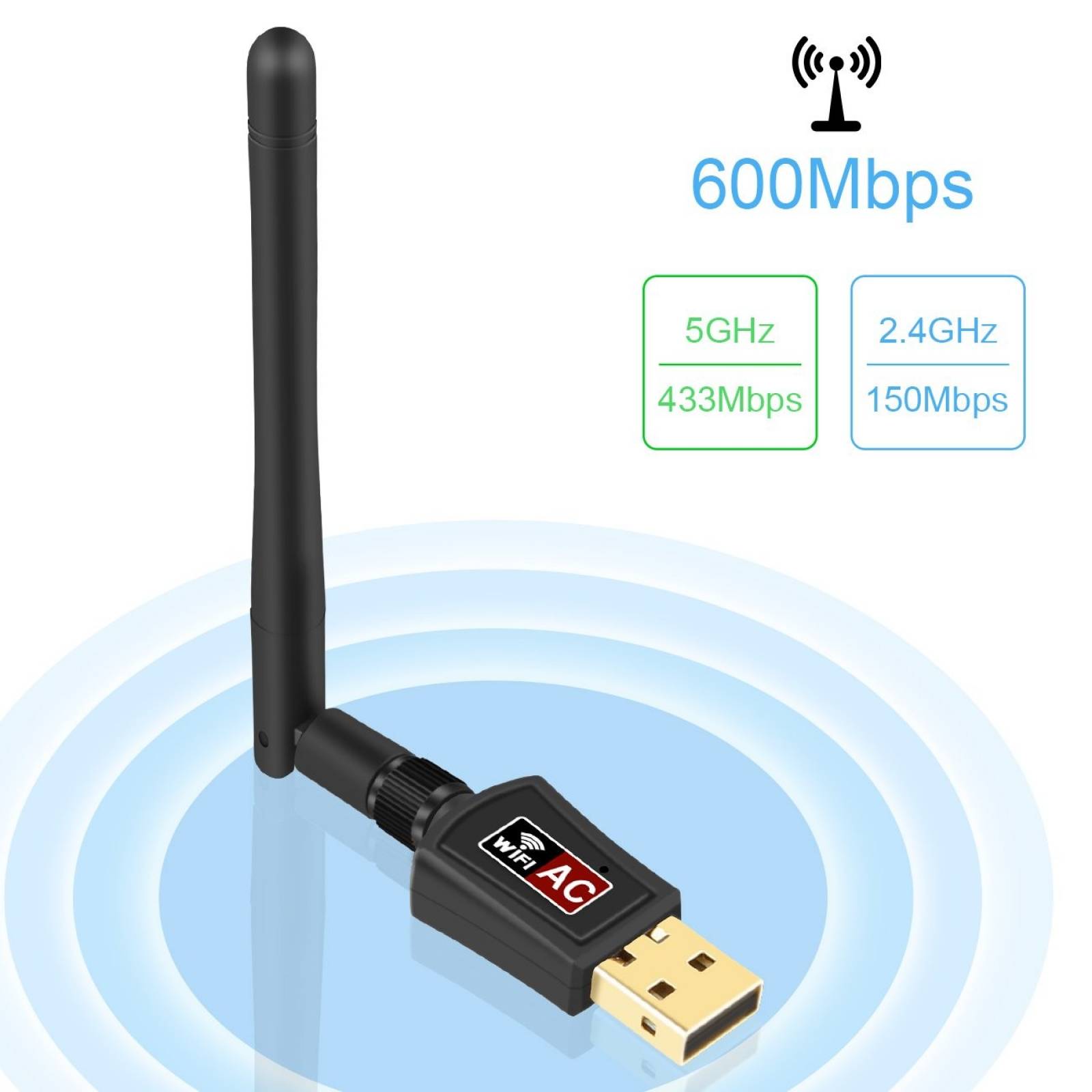 Receptor de WiFi Zoweetek 600Mbps 2.4G 5G -Negro