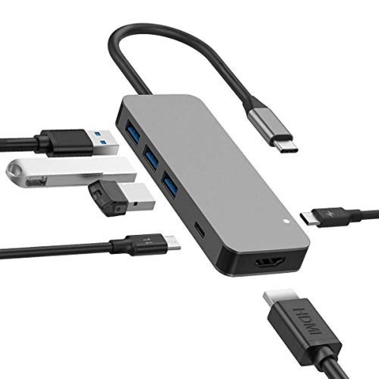 Hub USB zedela USB 3.0 USB-C HDMI Thunderbolt -Gris Espacial