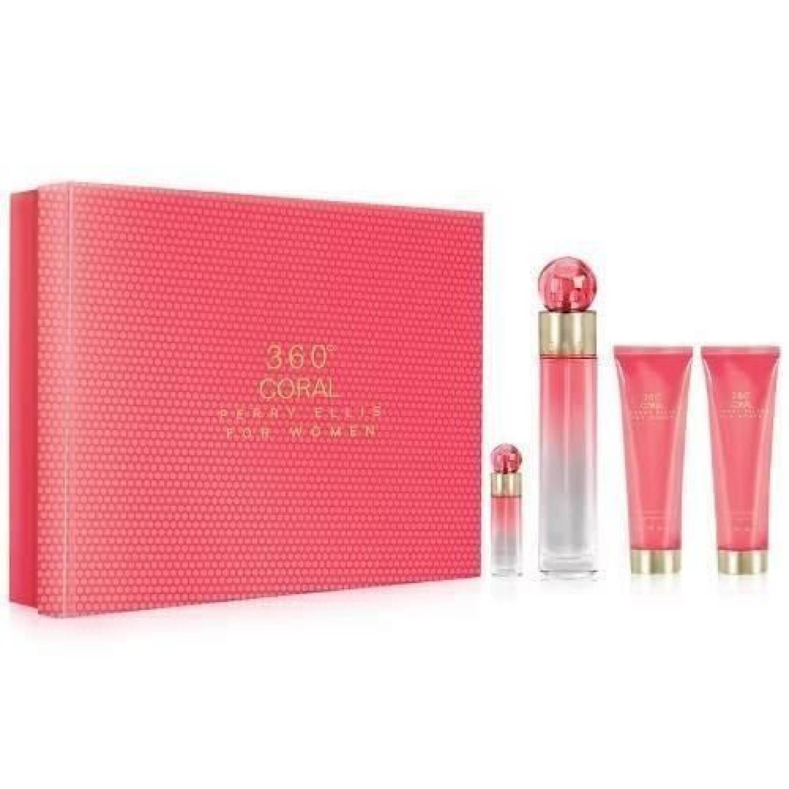 Set Estuche 360 Coral Dama Perry Ellis 4 Pz - Original