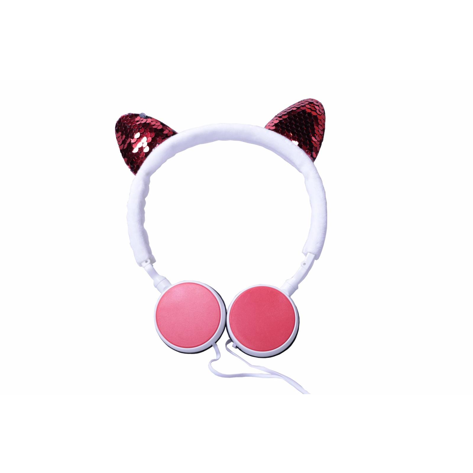 AUDIFONOS STEREO GATO LENTEJUELA ROJO CON MICROFONO