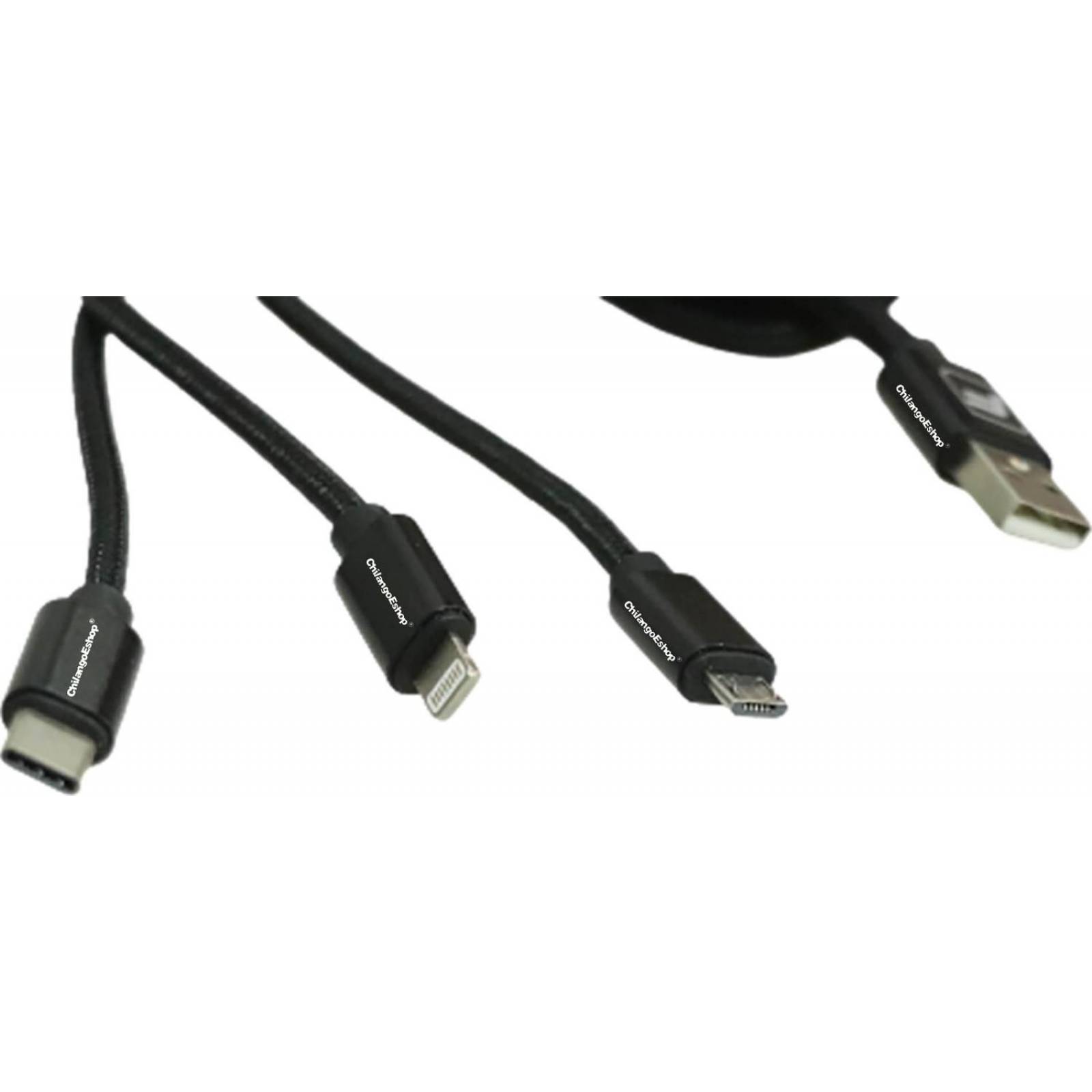 CABLE USB 3 EN 1 MICROUSB LIGHTING USB TIPO C