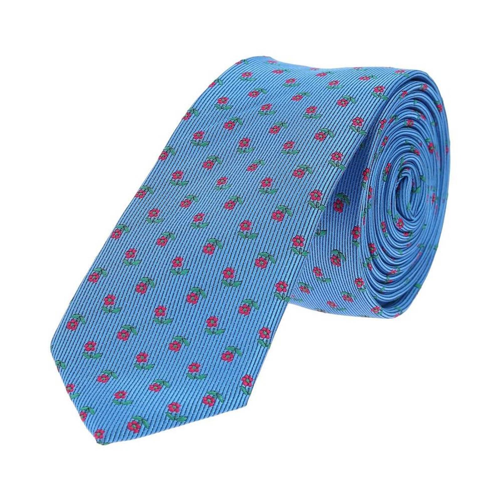 Corbata Royal Flush azul rey con flores rojas poliéster