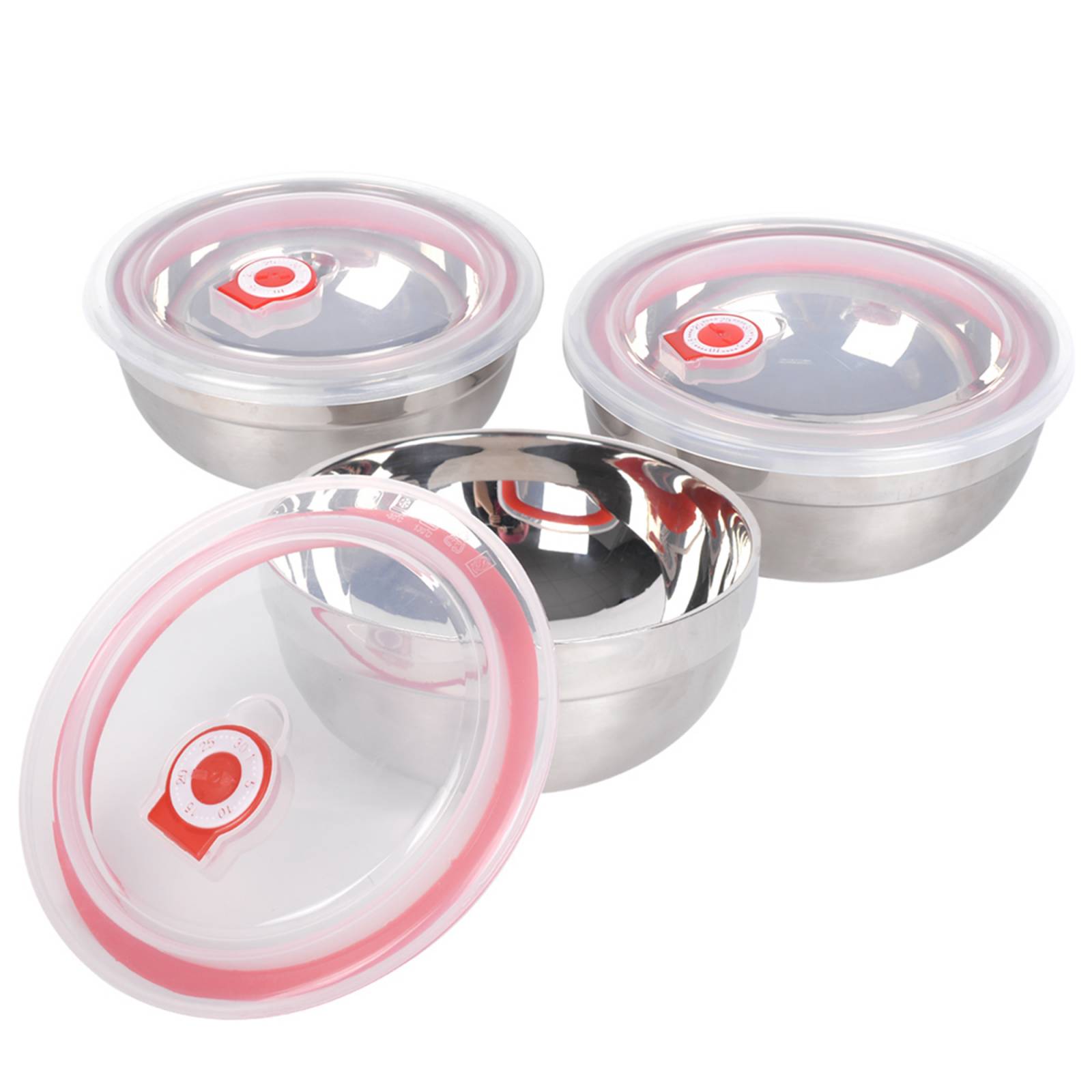 Juego de 3 Tazones de Acero Inox con Tapa 1L 125L y 165L