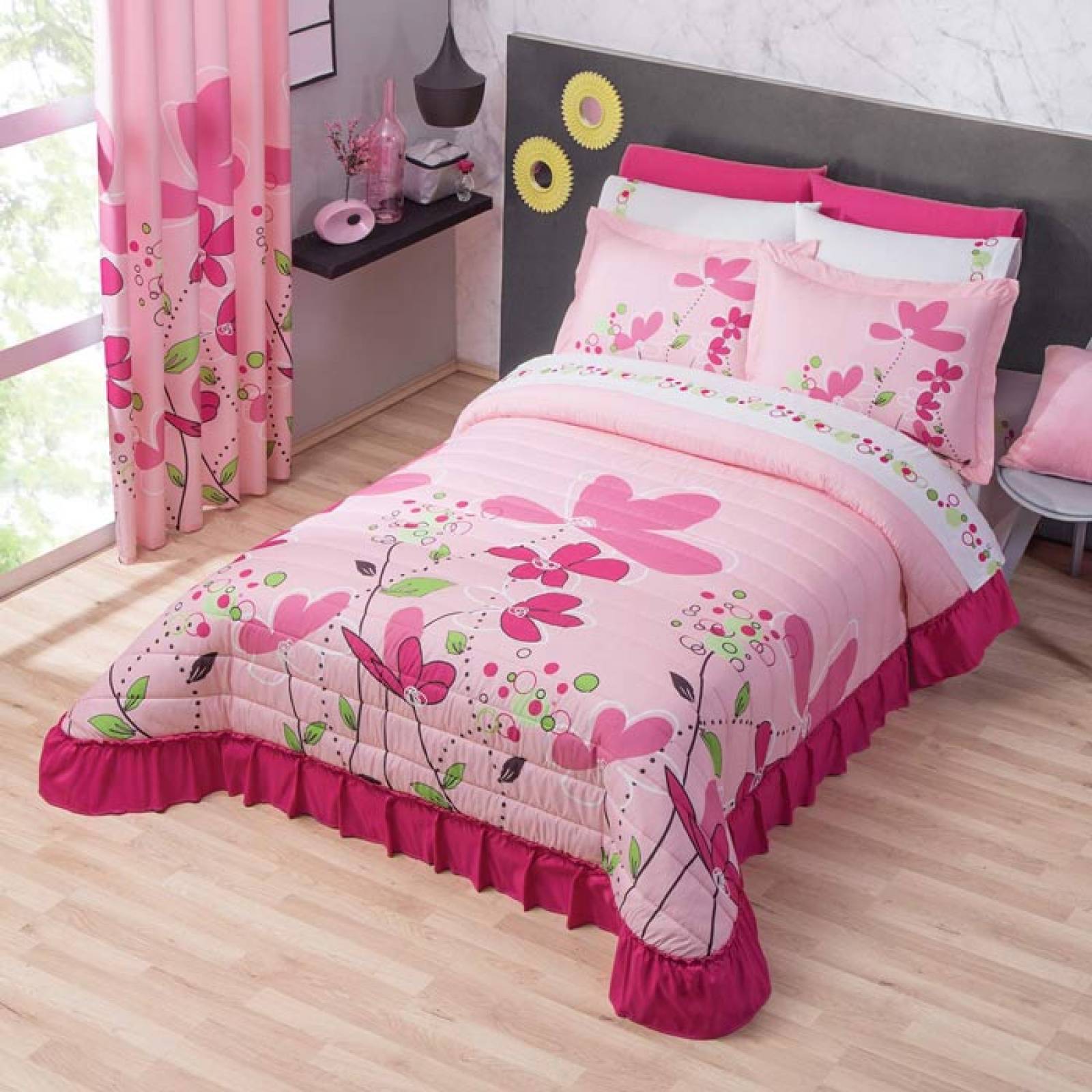 Colcha Funda Marely Cama King Size Microfibra Rosa Concord