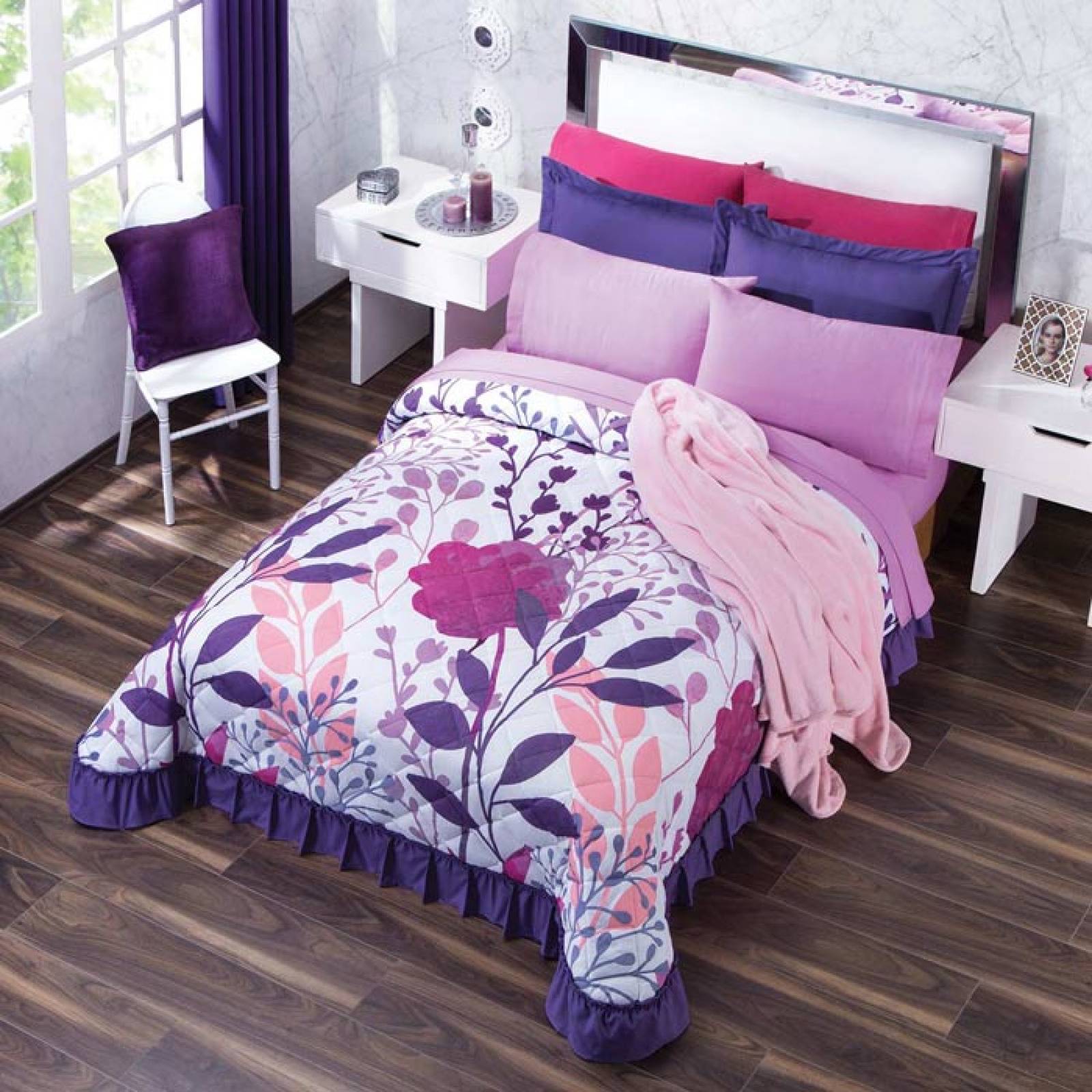 Colcha Funda Miranda Matrimonial Microfibra Morado Concord