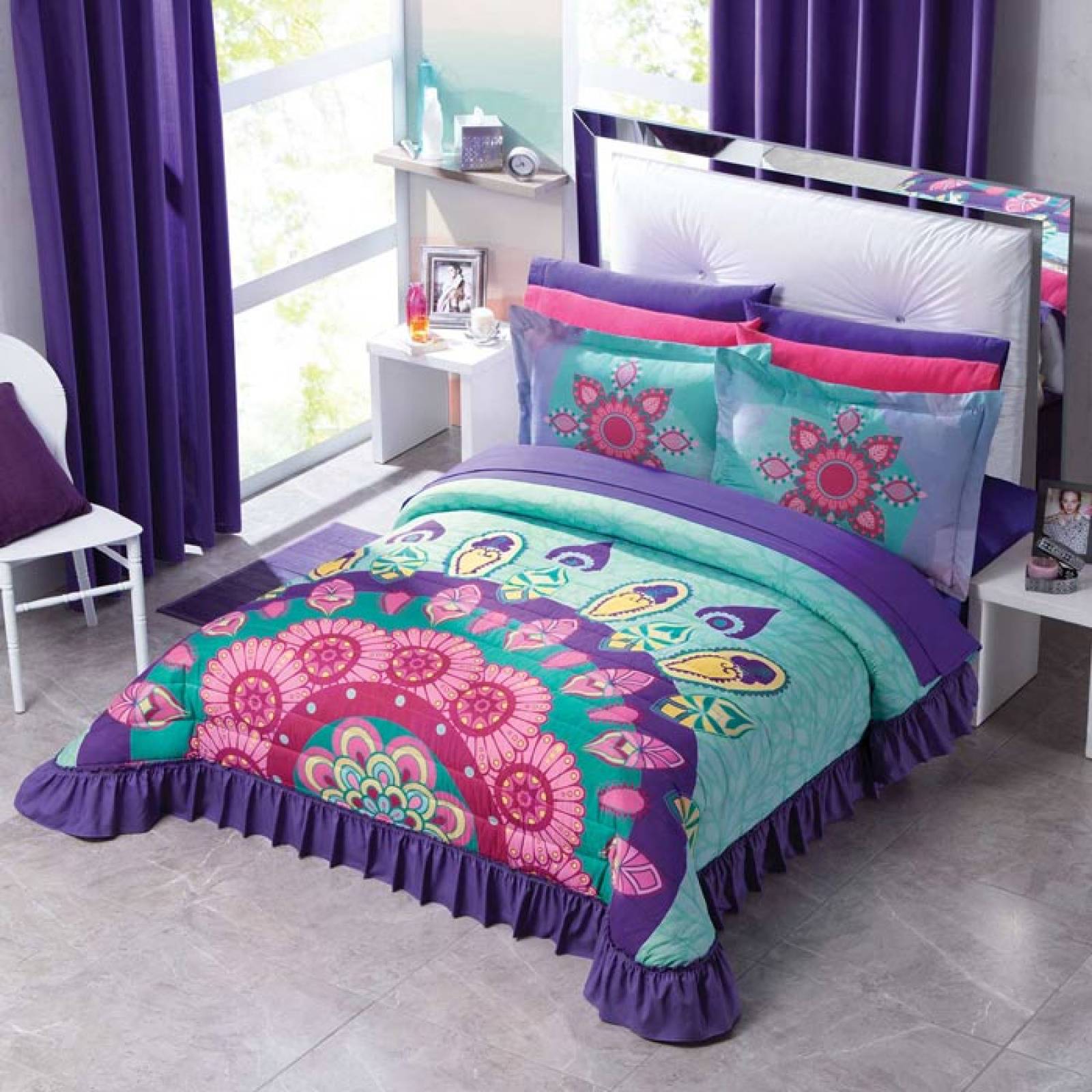 Colcha Funda Zahara Cama Matrimonial Microfibra Rosa Concord